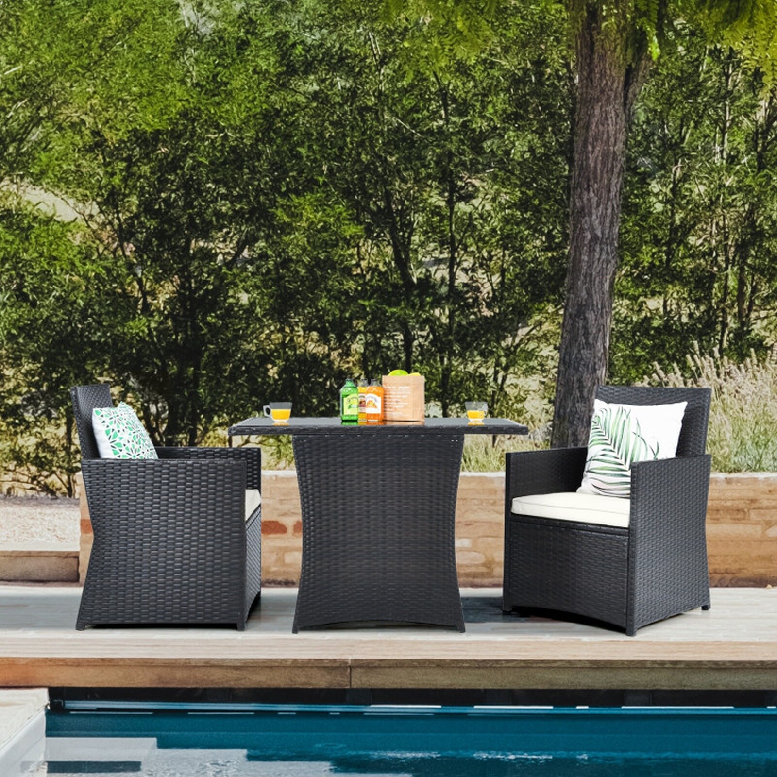SUGIFT Space-Saving 3-pc Rattan Dining Armchair Set with 41-in Tempered ...