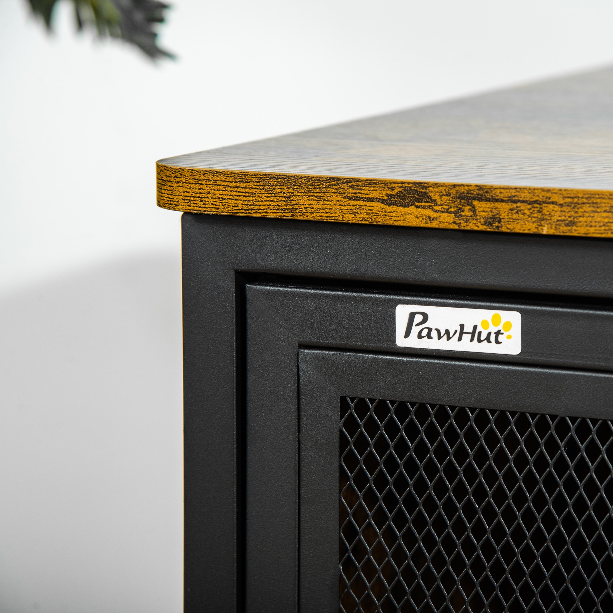 Huluwat Cat Kennel Furniture Style Dog Cage Wood and Steel End Table ...
