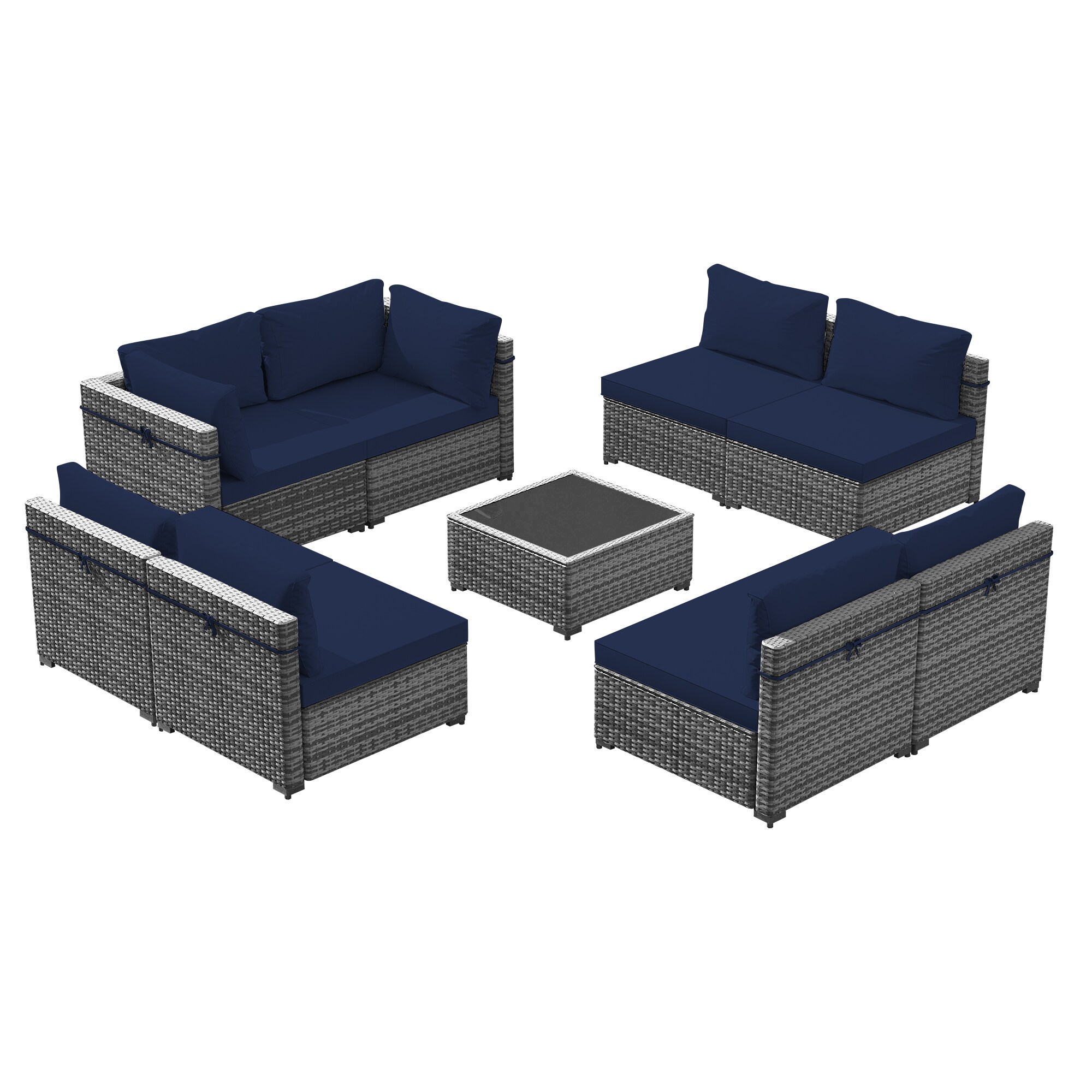 Patio Watcher Patio Watcher Conversation Set 9 -Piece Wicker Patio ...