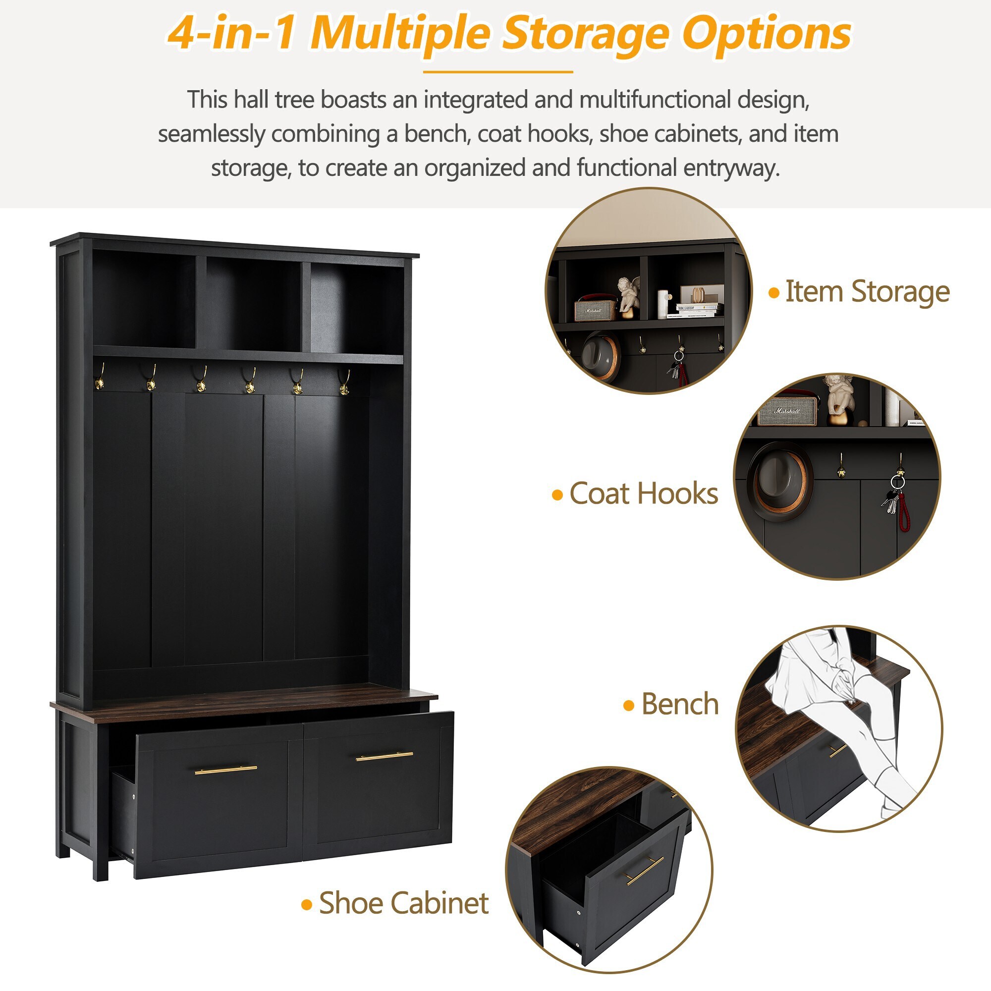Miki Shinly Modern 15.5-in Black Composite Hall Tree in the Hall Trees ...