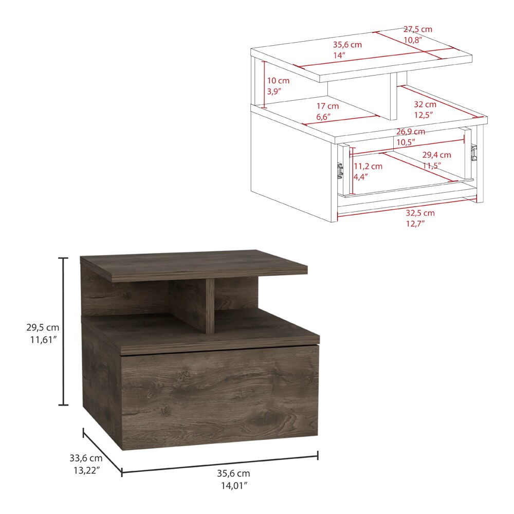 LUXEYARD Adele Floating Nightstand with Drawer and Open Storage Shelves ...