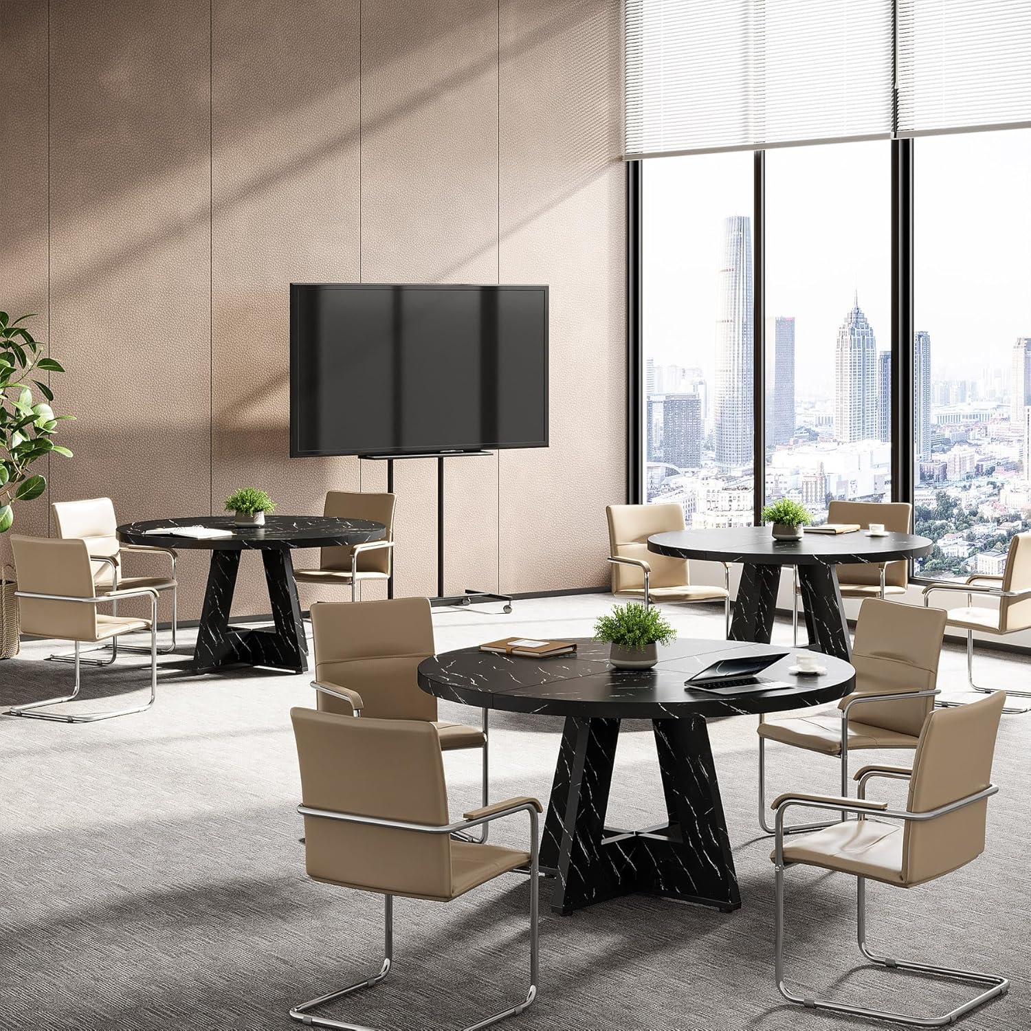 Tribesigns Faux Marble 4 person Round Conference Table 47.2 W x 29.5 H ...