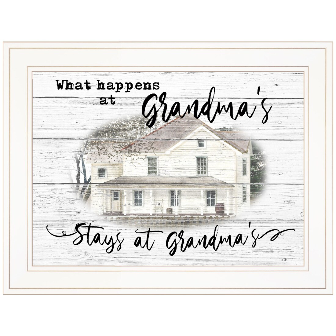 HomeRoots Stays at Grandmas 2 White Wood Framed 15-Inches H x 19-Inches ...