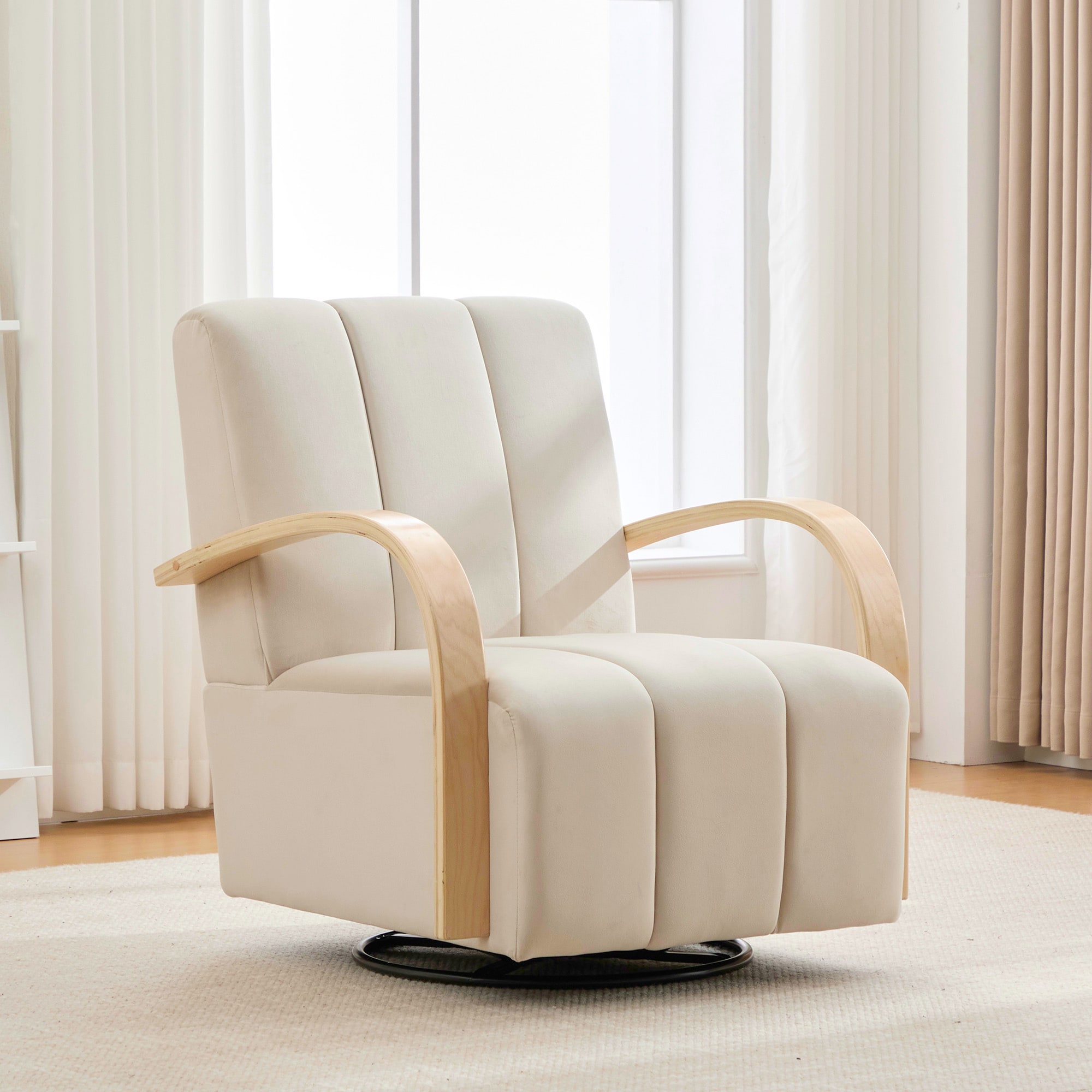 LUXEYARD Modern Upholstered Swivel Accent Chair with Solid Wood ...