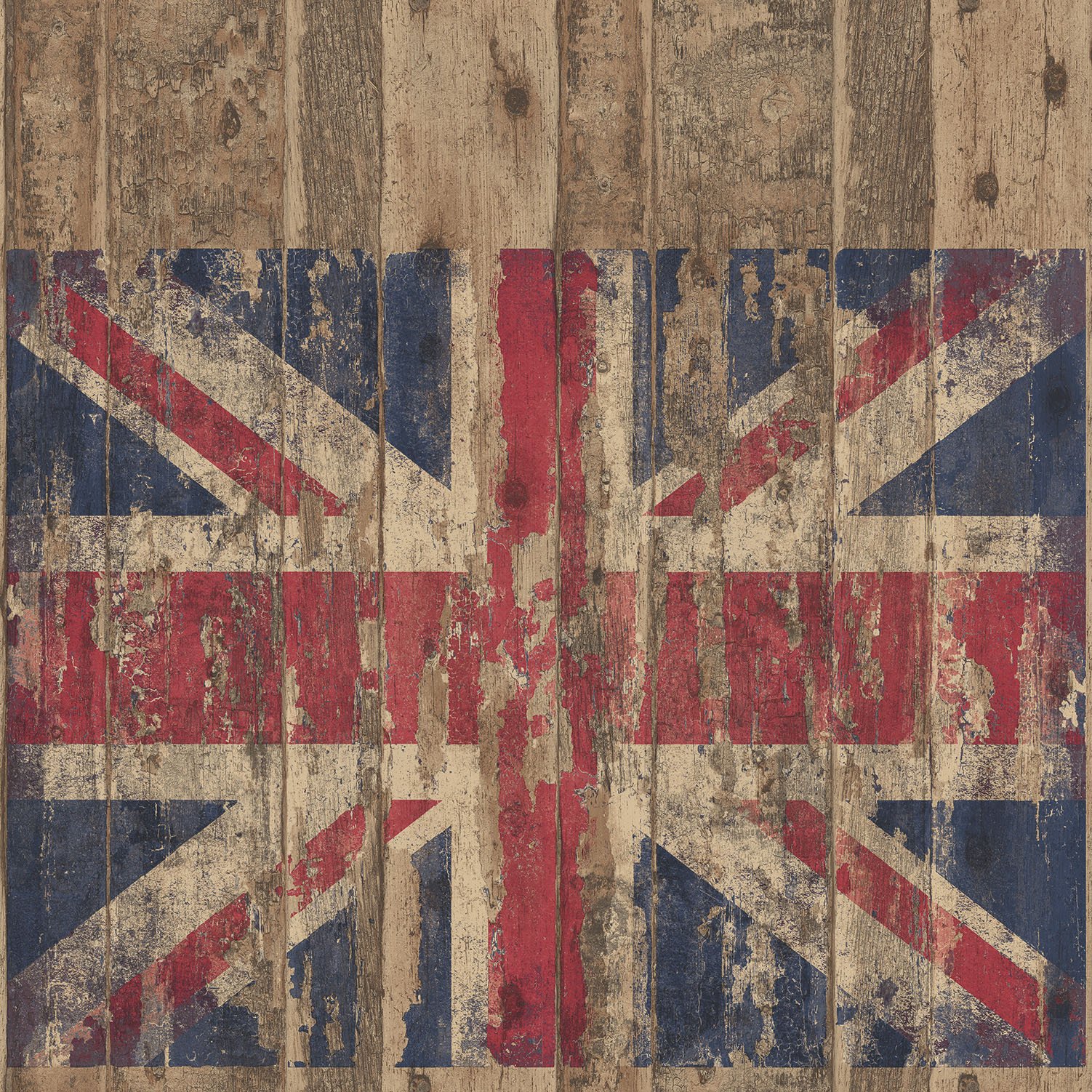 Galerie Grunge Union Jack Wood Panel Multi-coloured Wallpaper G45384 in ...