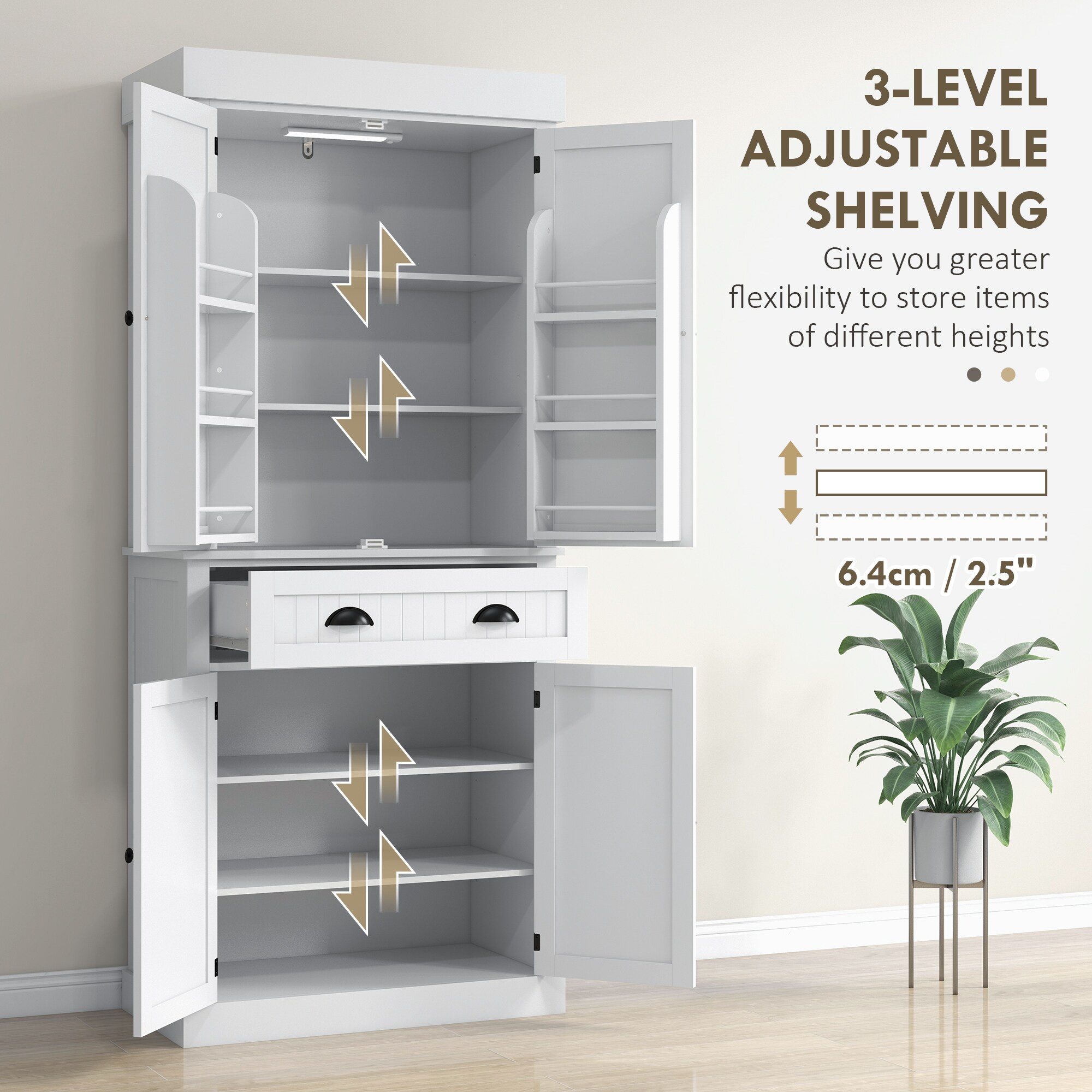 Huluwat 71-in Kitchen Pantry Cabinet with Motion Sensor Light Tall ...