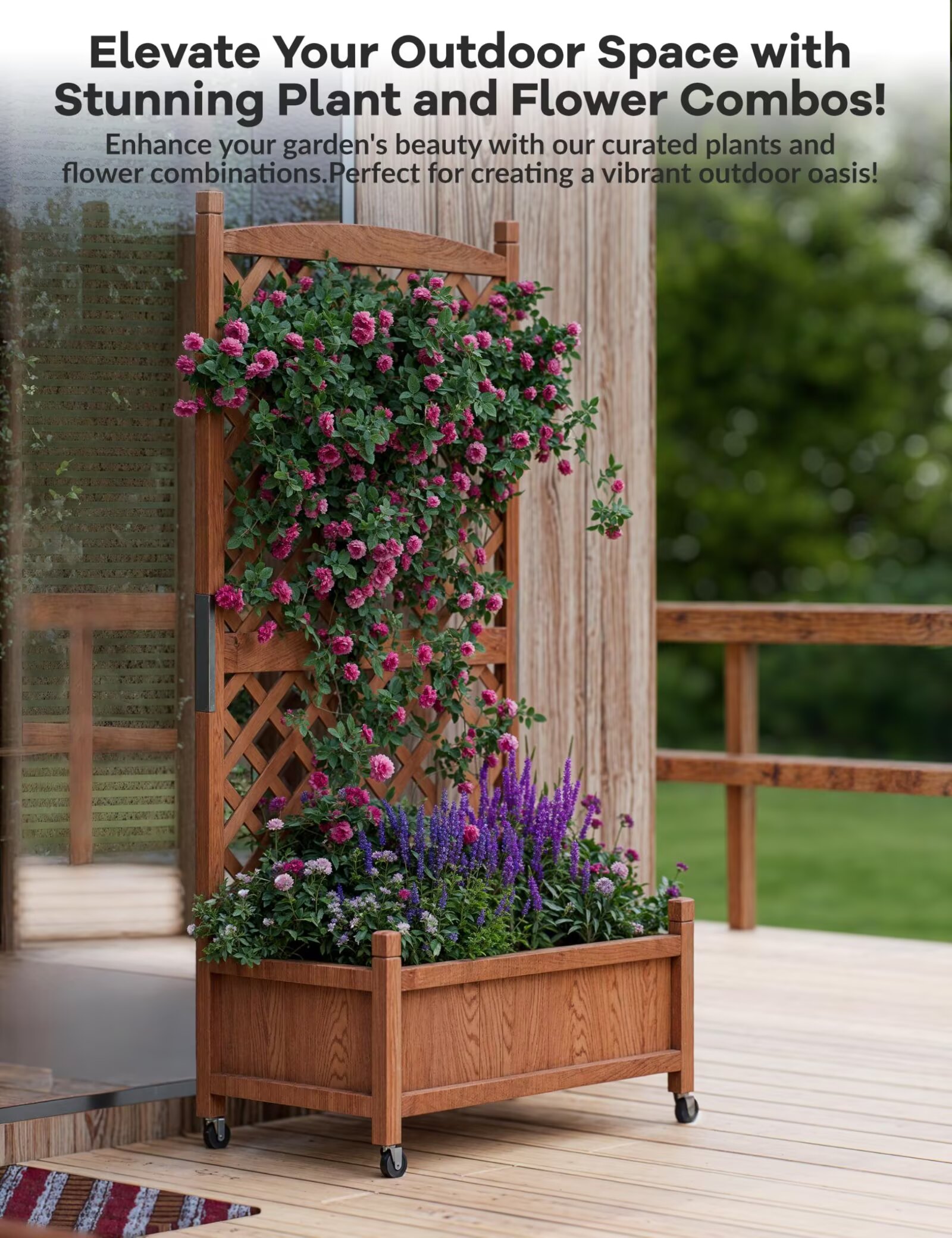 Garvee 2Pcs Elevated Garden Beds on Wheels with Trellis Mobile Wood ...