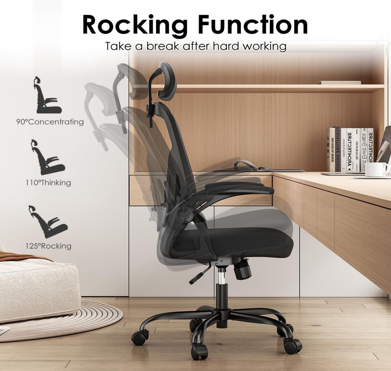 GlasFlength Ergonomic Office Chair High Back Swivel Desk Chair with ...