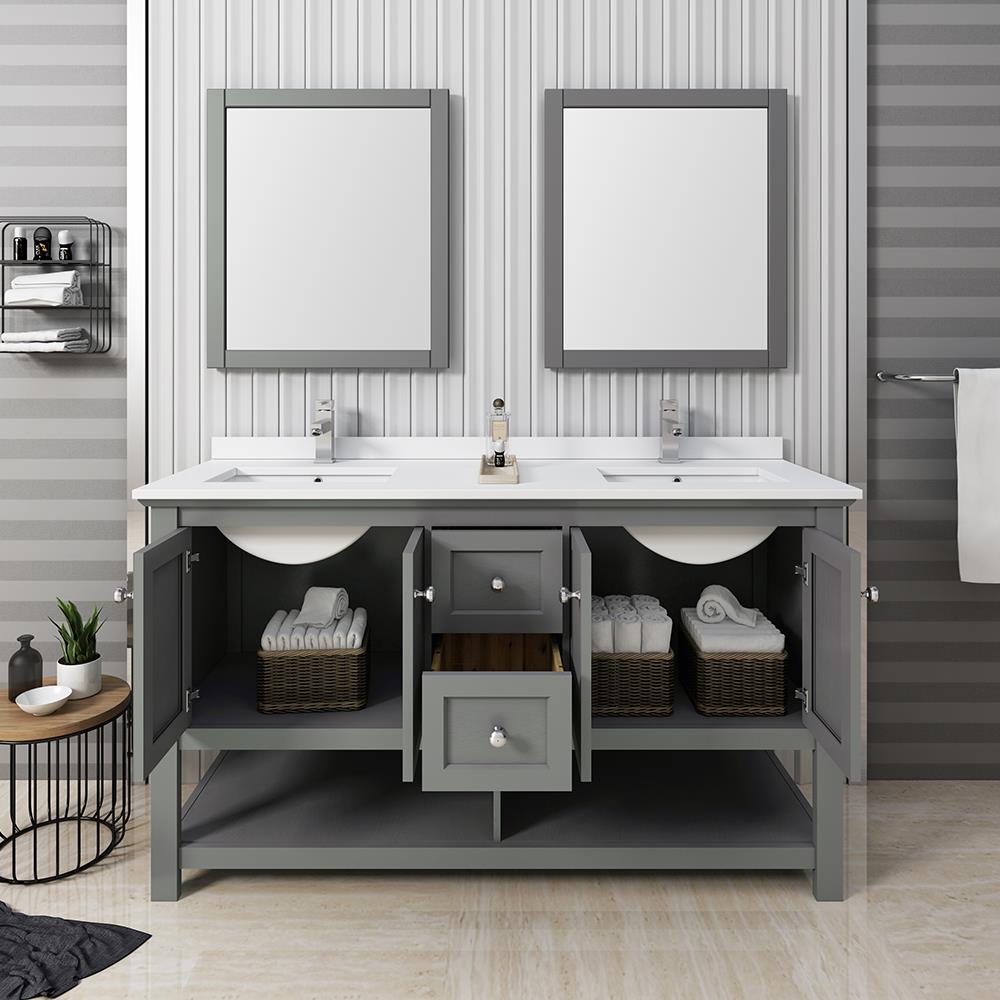 Fresca Manchester Regal 60-in Gray Undermount Double Sink Bathroom ...
