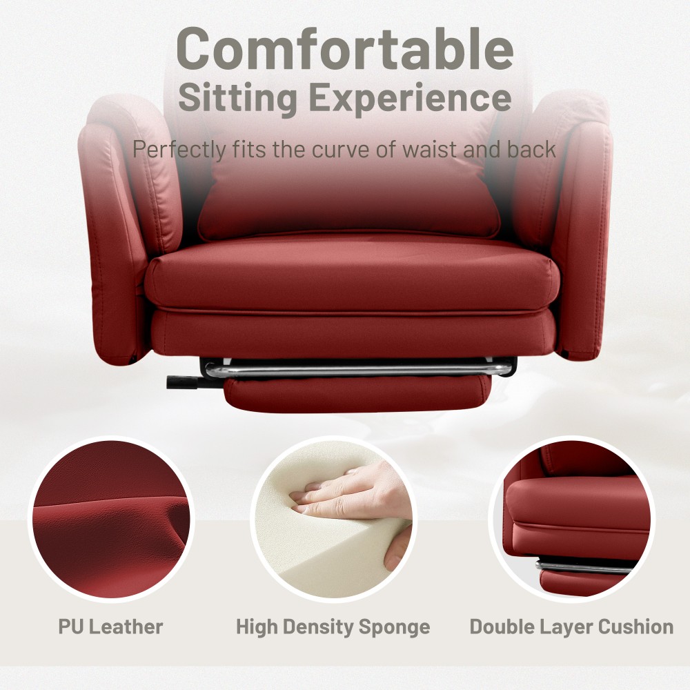 KERDOM PU Leather Cross-leg Office Chair in Burgundy with Flip-p ...
