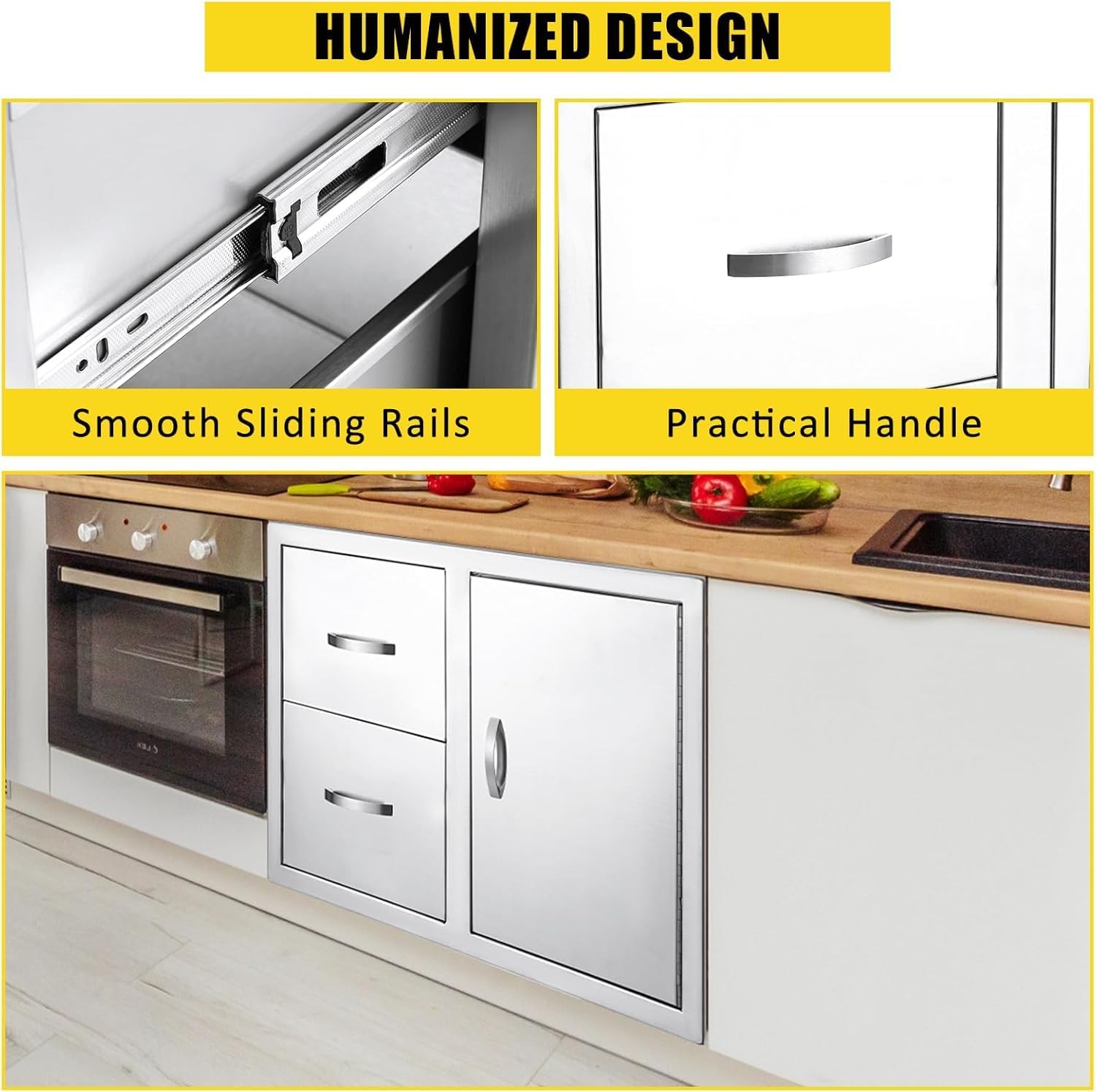 Der Rose 1 Stainless Steel Cabinet Door Drawer Combo Left Drawer Right ...