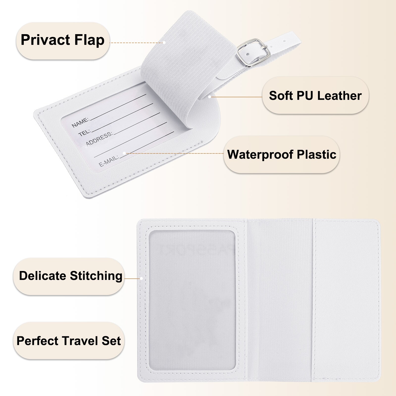 PATIKIL Passport Cover Holder and Luggage Tag Set PU Leather Passport ...