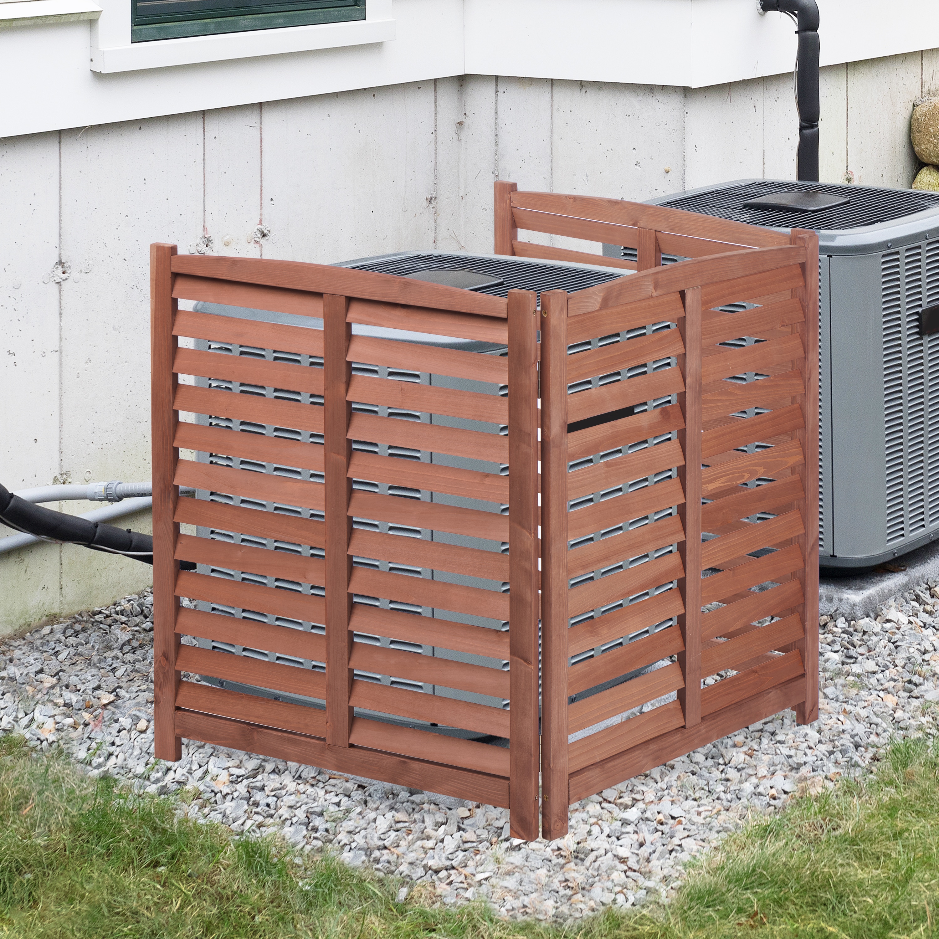 LUXEYARD 3 Panel Outdoor Air Conditioner Fence 3 Section Outdoor Wooden ...