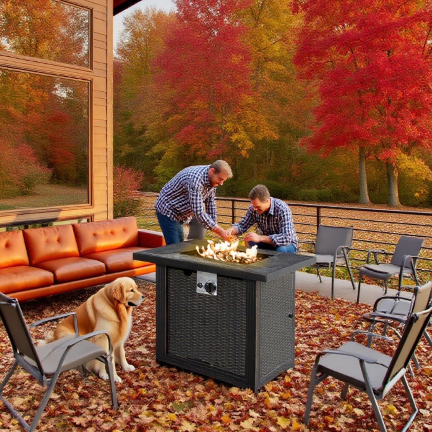 Wooakway 30 inch Square Propane Fire Pit Table Outdoor Firepit with ...
