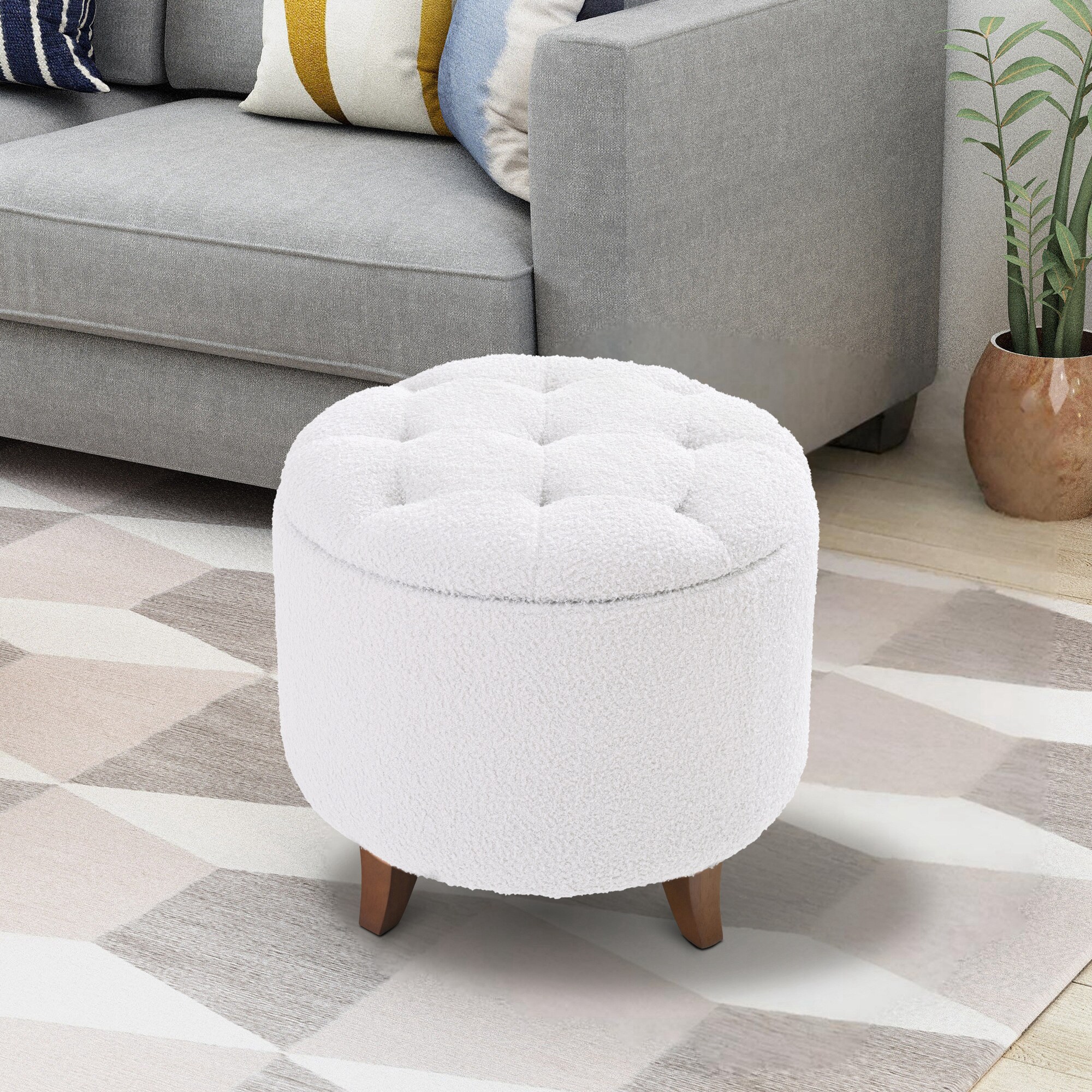 IHOMEadore Modern White Round Storage Ottoman at Lowes.com