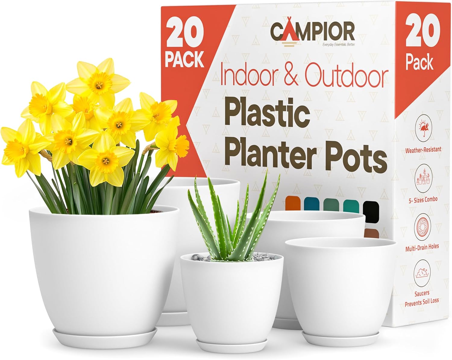 Campior Plastic Plant Pots with Drainage Holes Stackable Flower Pots ...