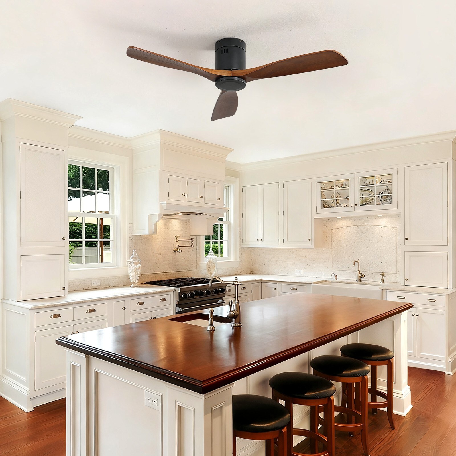GlasFlength 52-Inch Indoor Wooden Ceiling Fan With 3 Solid Wood Blades ...