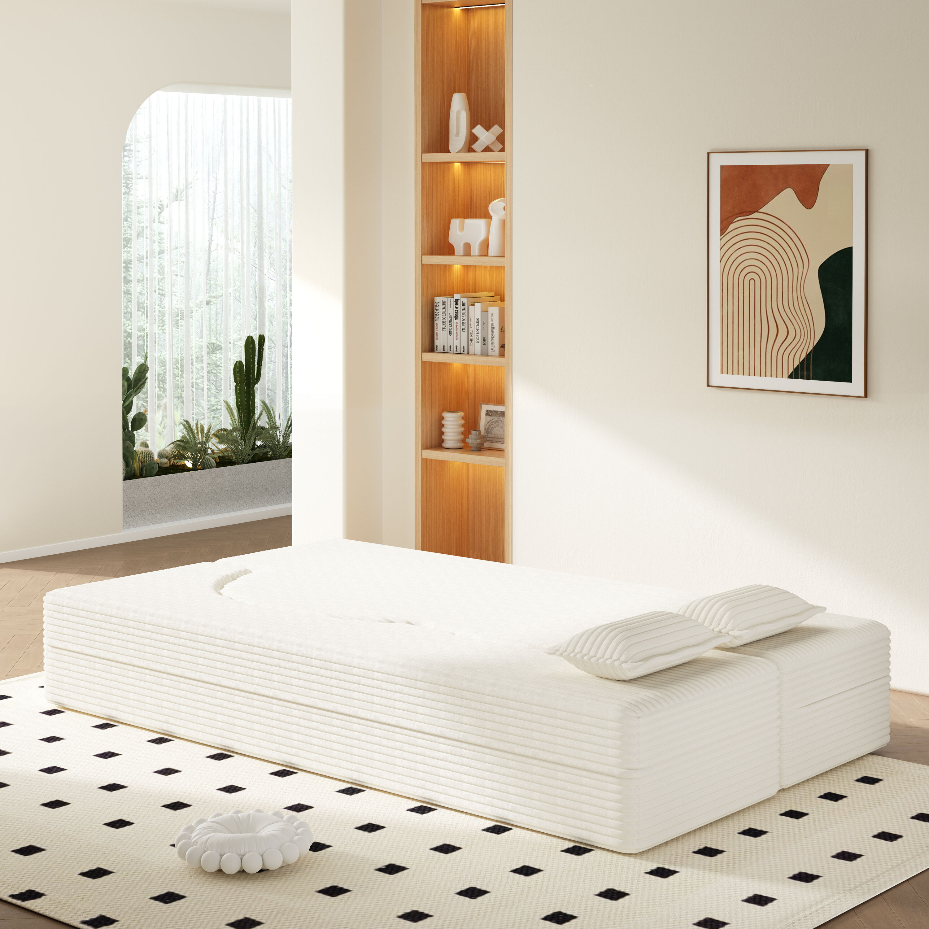 LOVMOR 78inch Convertible Compressed Sleeper Sofa Corduroy Beige White ...