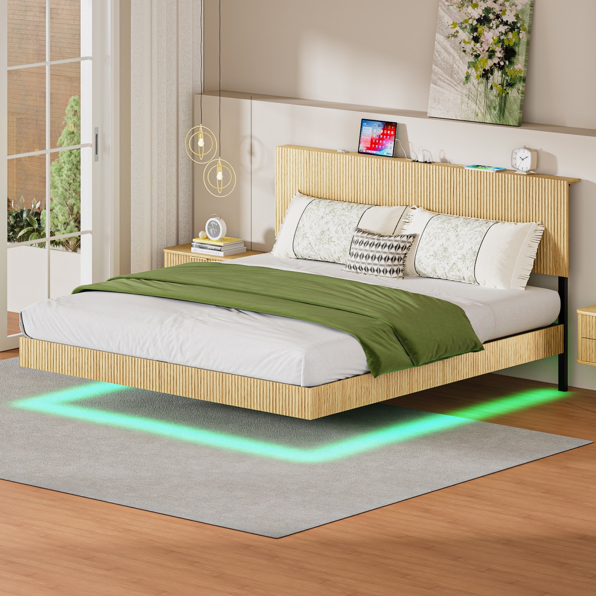 Streamdale Furniture Streamdale Oak King Floating Bed with Charging ...