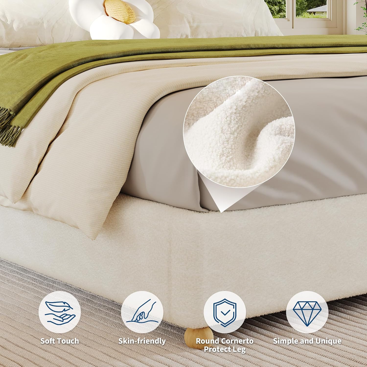 Garvee King Cloud Bed Frame Corduroy Soft Fabric Low Bed Frames No Box ...