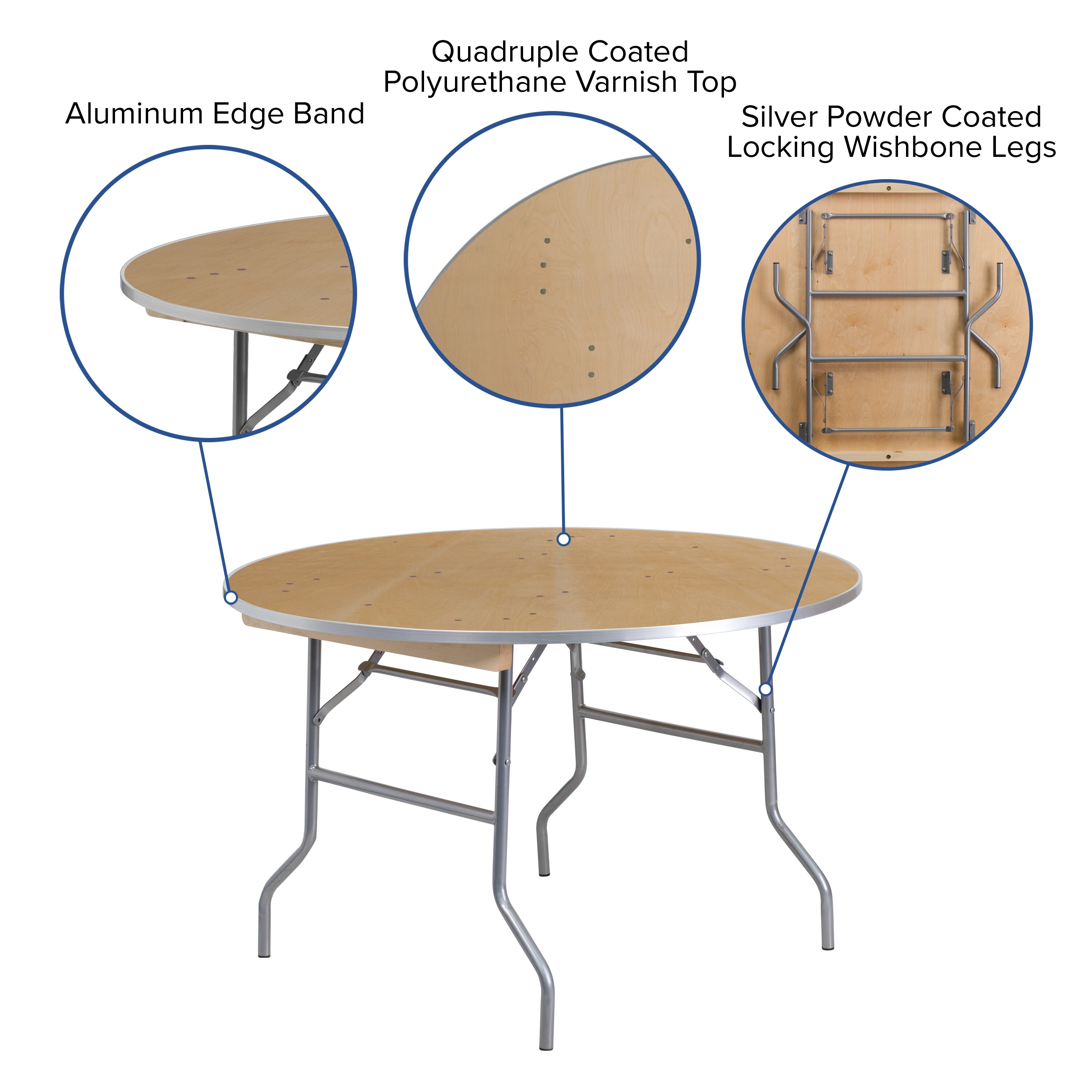 Emma + Oliver 4-Foot Round HEAVY DUTY Birchwood Folding Banquet Table ...