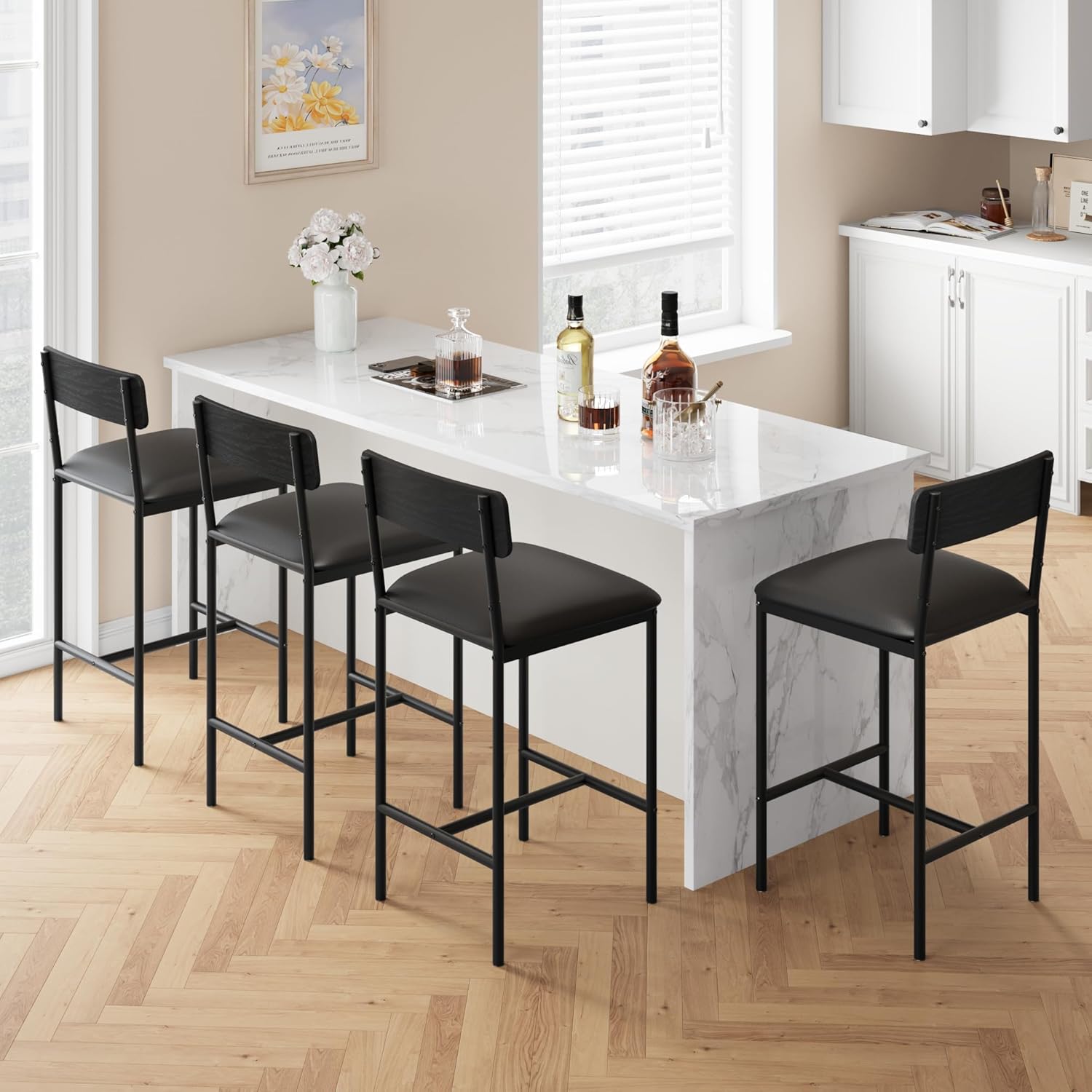 Garvee Bar Stools Set of 4 Bar Chairs with Back 25.5 Inches Kitchen Bar ...
