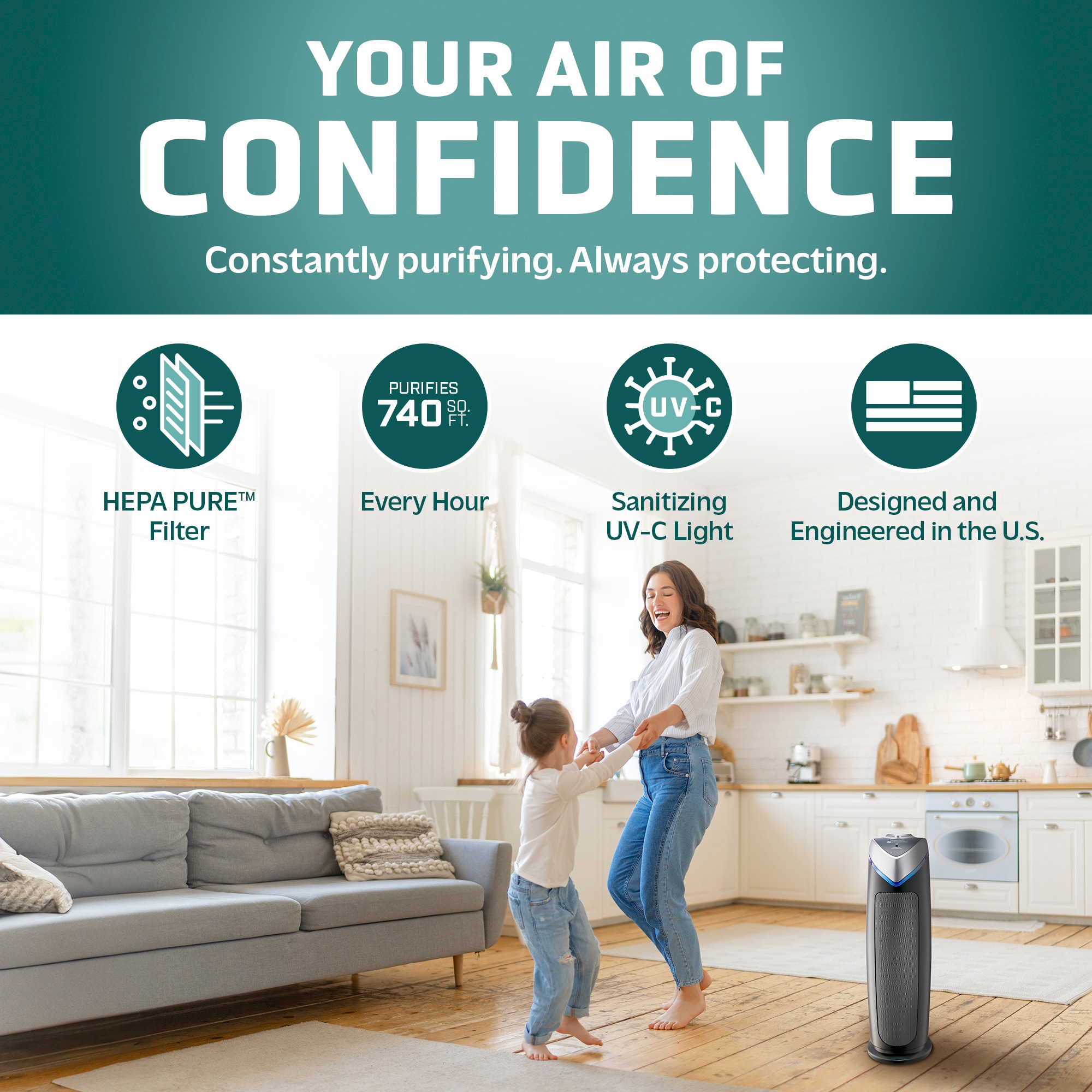GermGuardian 3 Speed Gray HEPA and Uv Air Purifier ENERGY STAR Covers 740 sq ft in the Air Purifiers department at Lowes