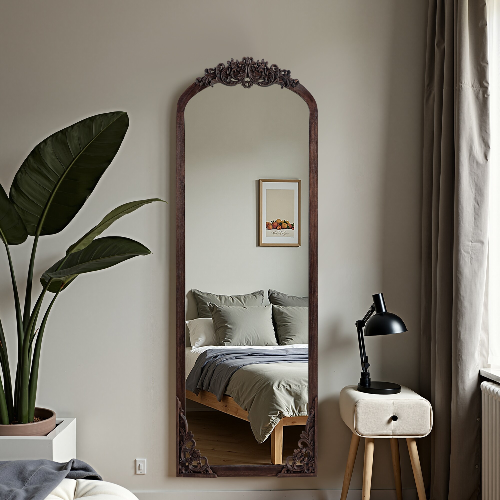 Misty Moon Solid Wood Carved Right Angle Micro Arch Charcoal Finish ...