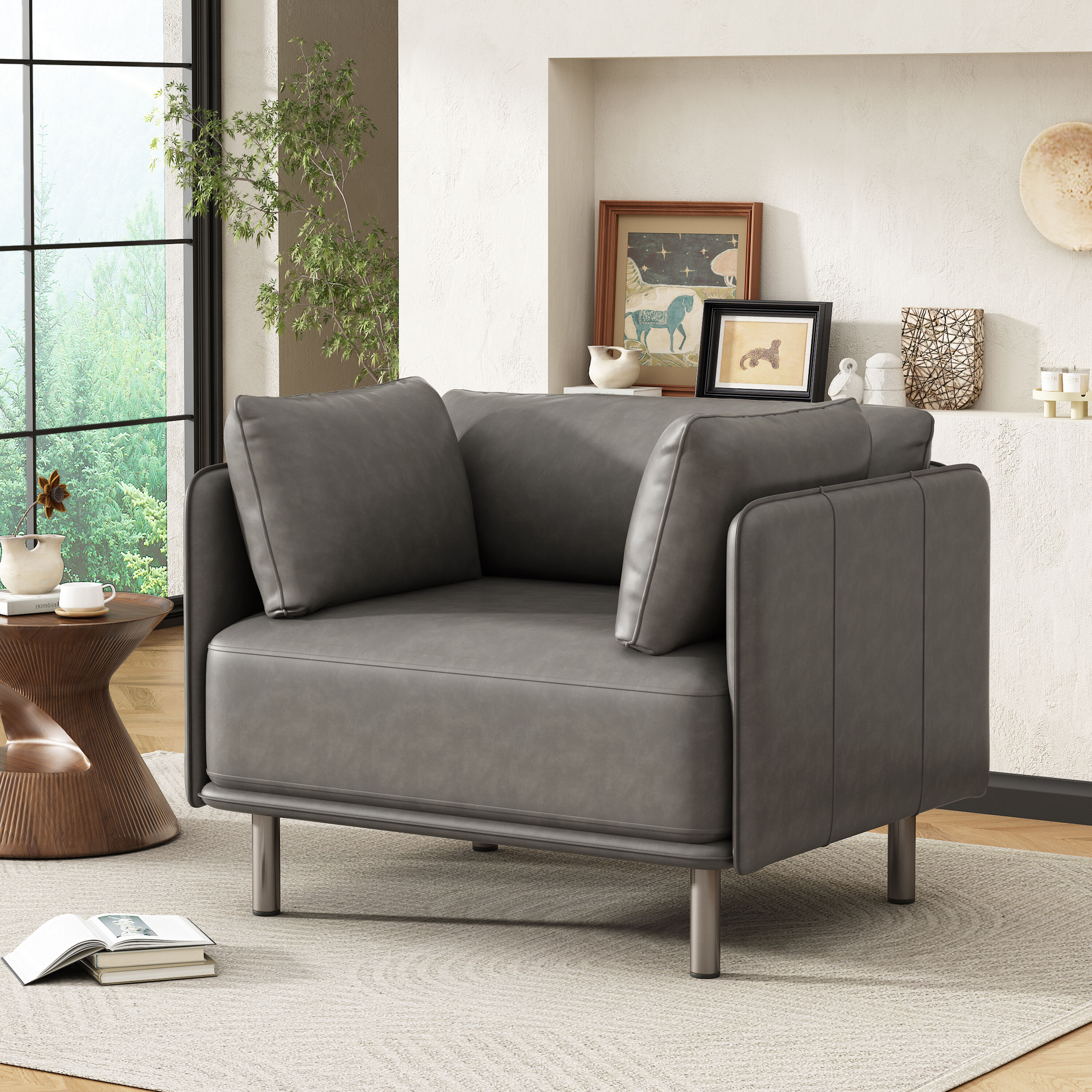 Christopher Knight Home Victor Faux Leather 39-inch Lounge Chair with ...