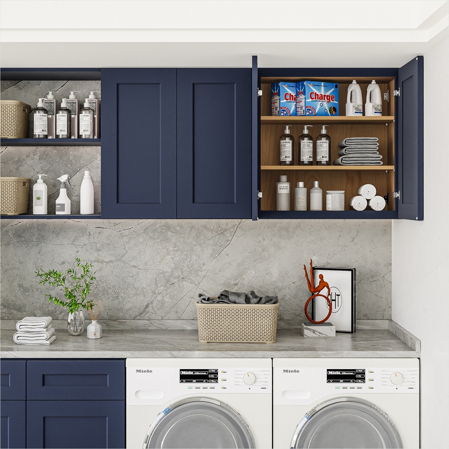 Naturefalls Wall Cabinet 30-Inch Rich Blue Solid Wood Double Door with ...