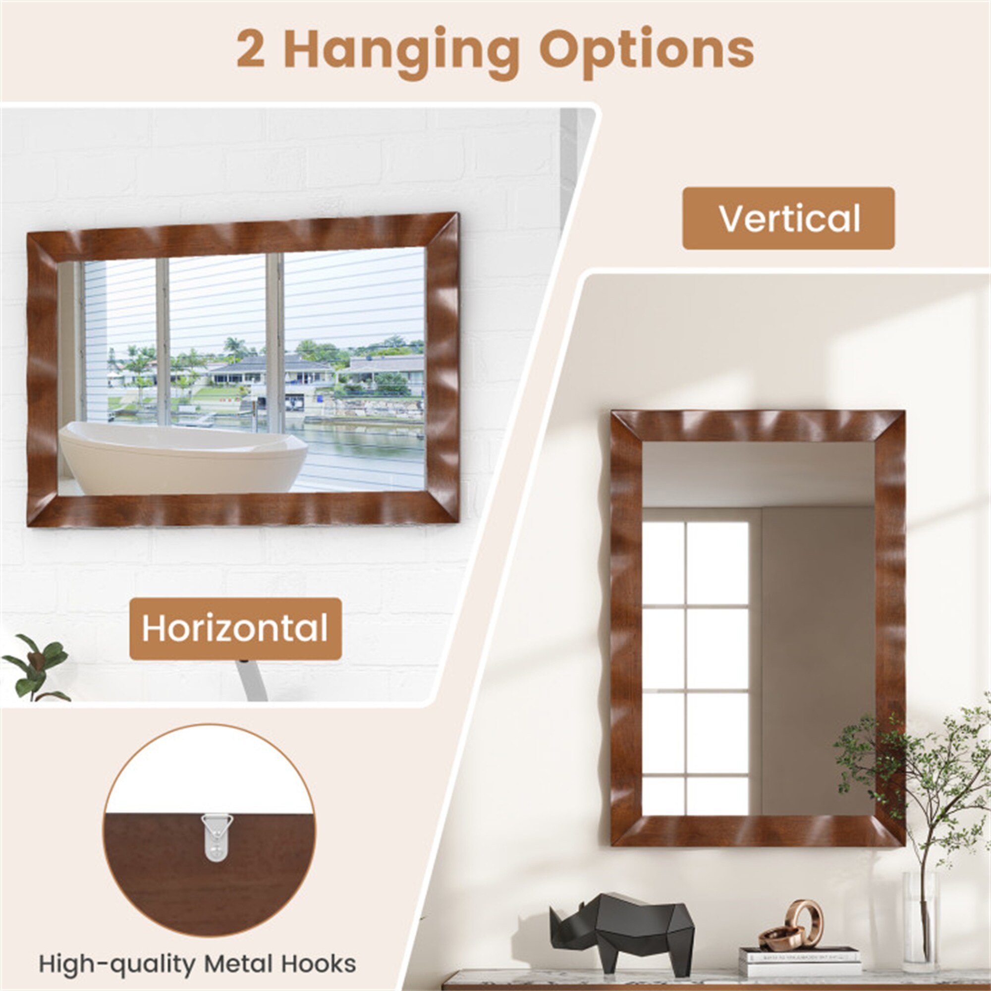 BABOOM Bathroom Hanging Mirror 28-in x 41.5-in Framed Rectangle ...