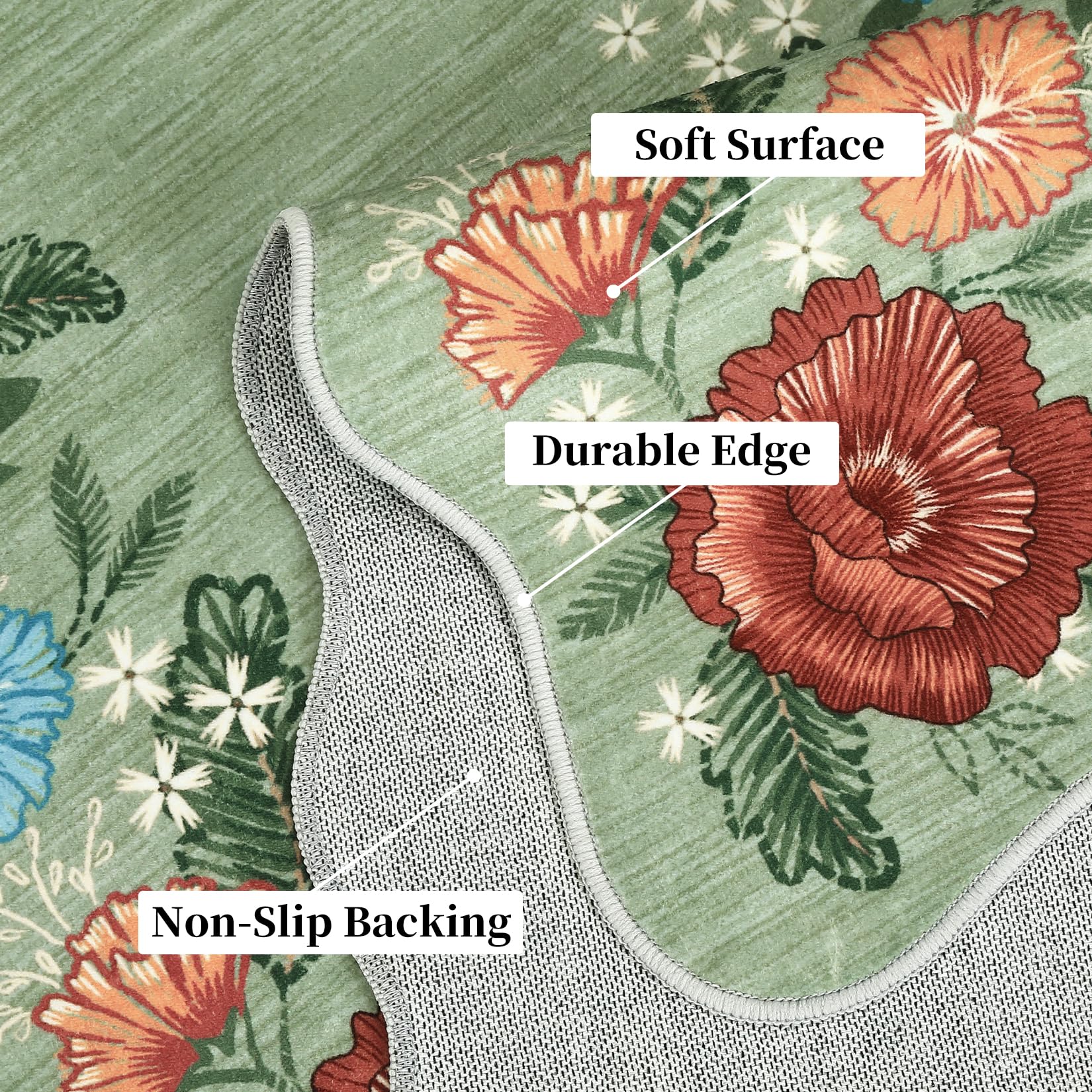 GarveeLife 5x7 Scalloped Washable Floral Botanical Rug Soft Non Slip ...