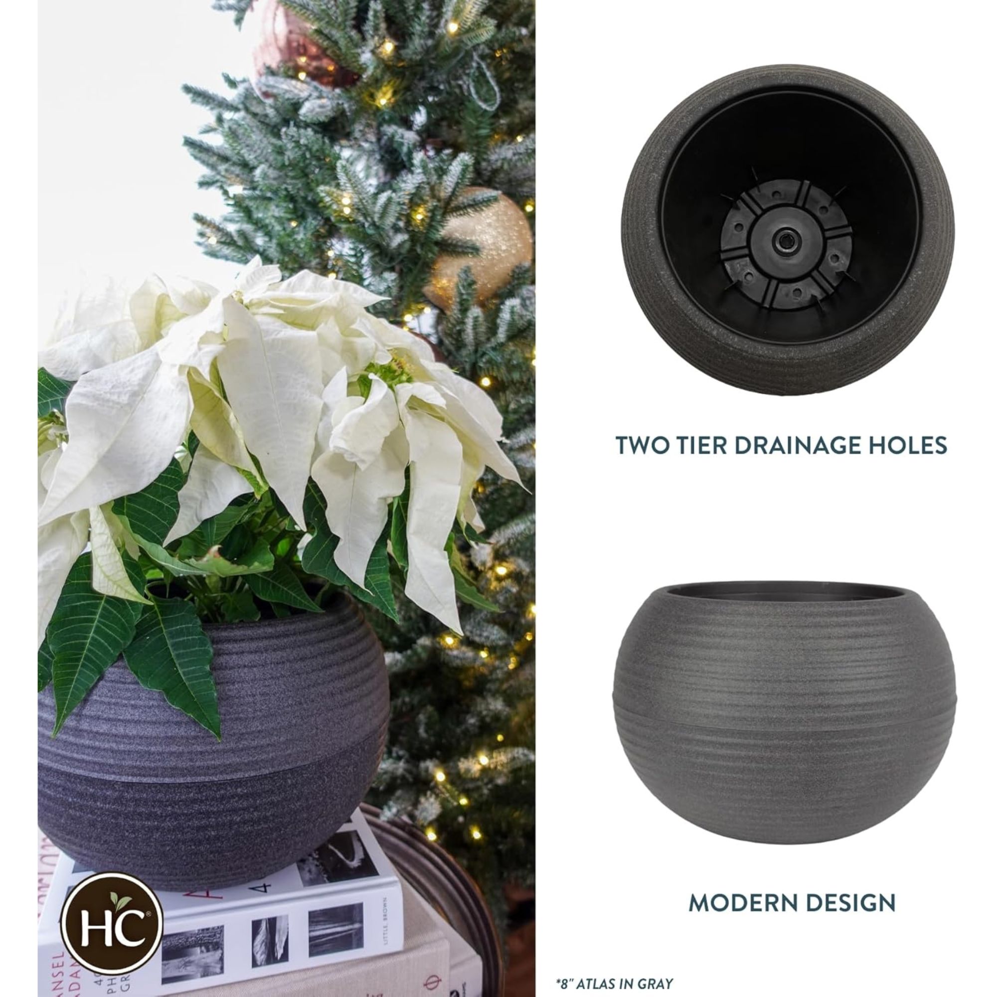 The HC Companies 8 Inch Atlas Sphere Planter Round Plastic Plant Pot ...