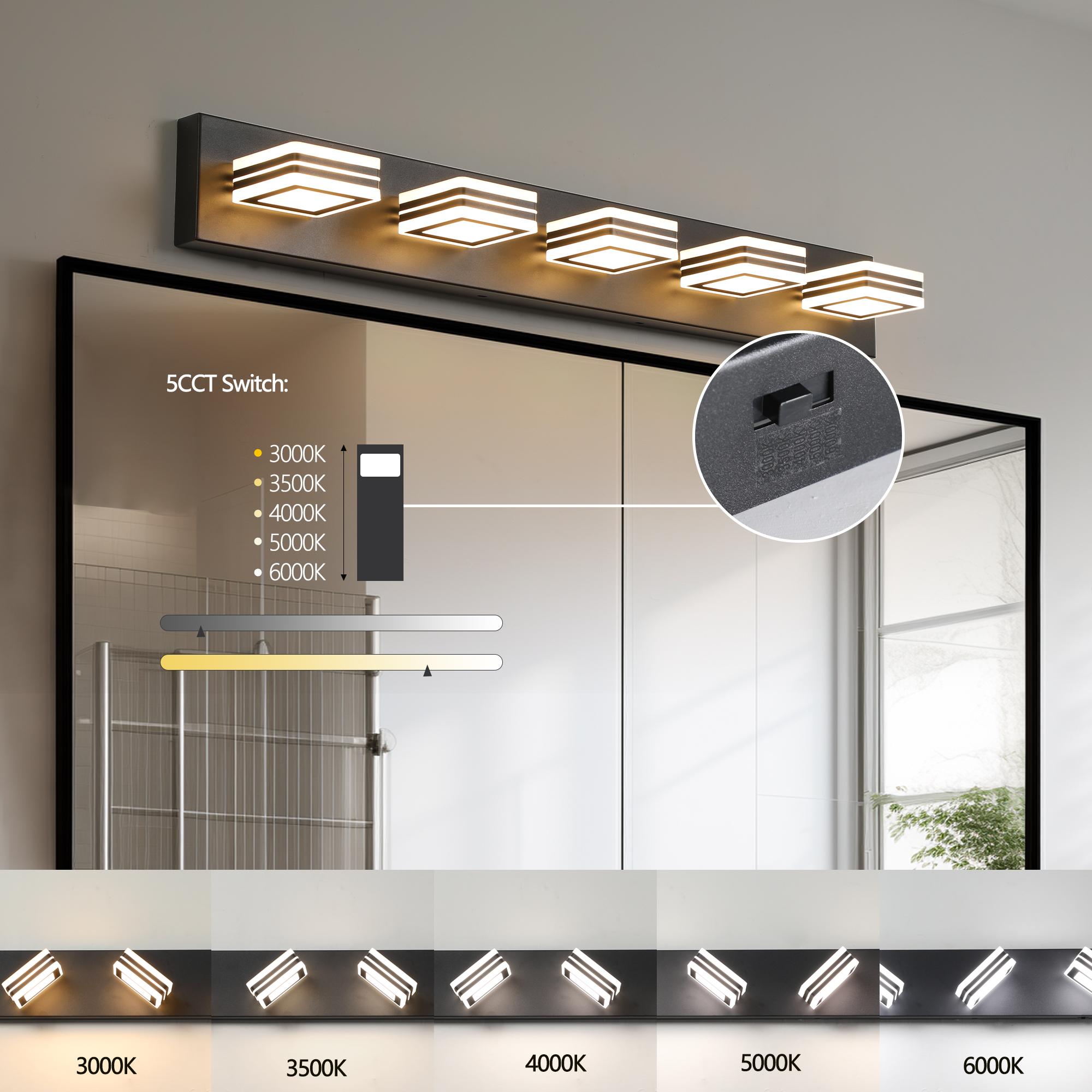 RCCFBHM 34-in Modern Black 5-Light LED Bathroom Vanity Wall Light in ...