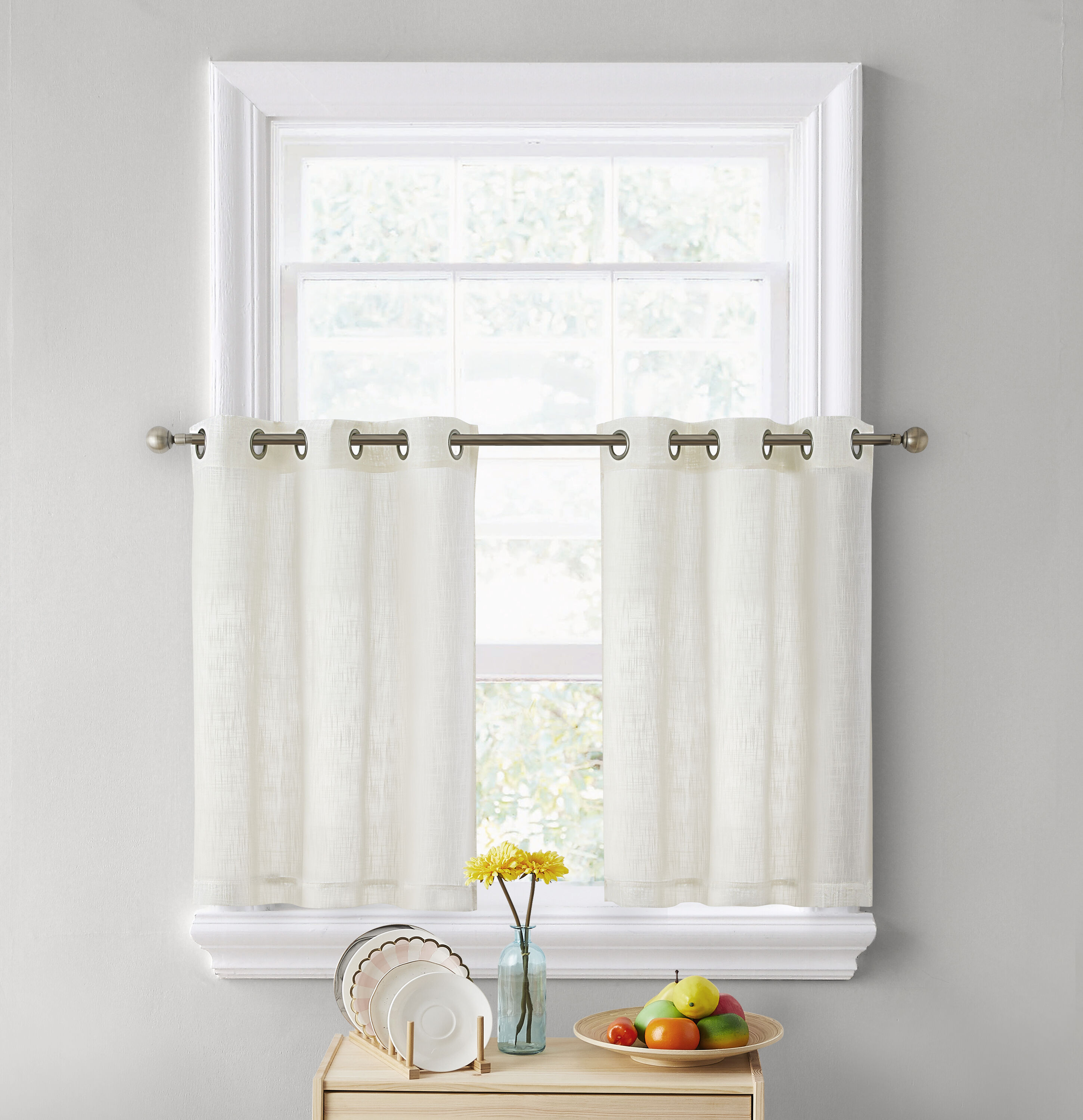 HLC.me 24-in Oatmeal Beige Polyester Grommet Sheer Tier curtain in the ...