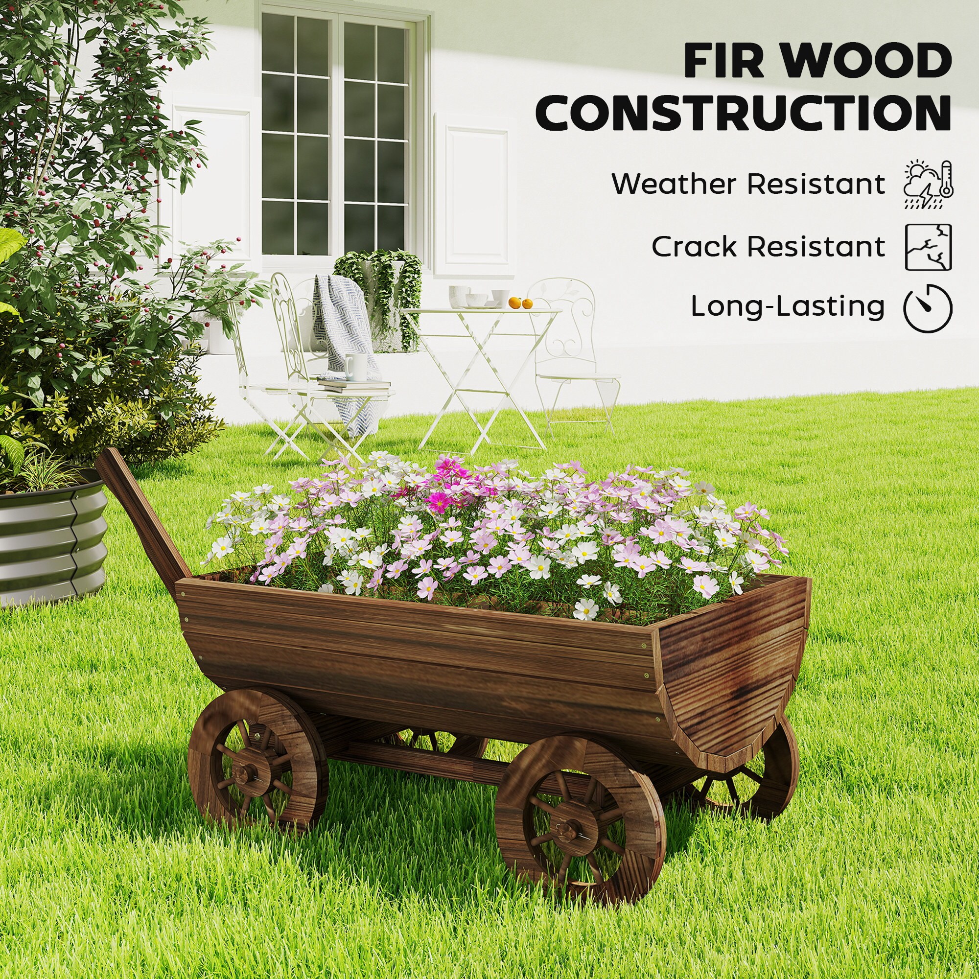 Blisstyle Wooden Wagon Planter Box Mobile Garden Planter with 4 Wheels ...