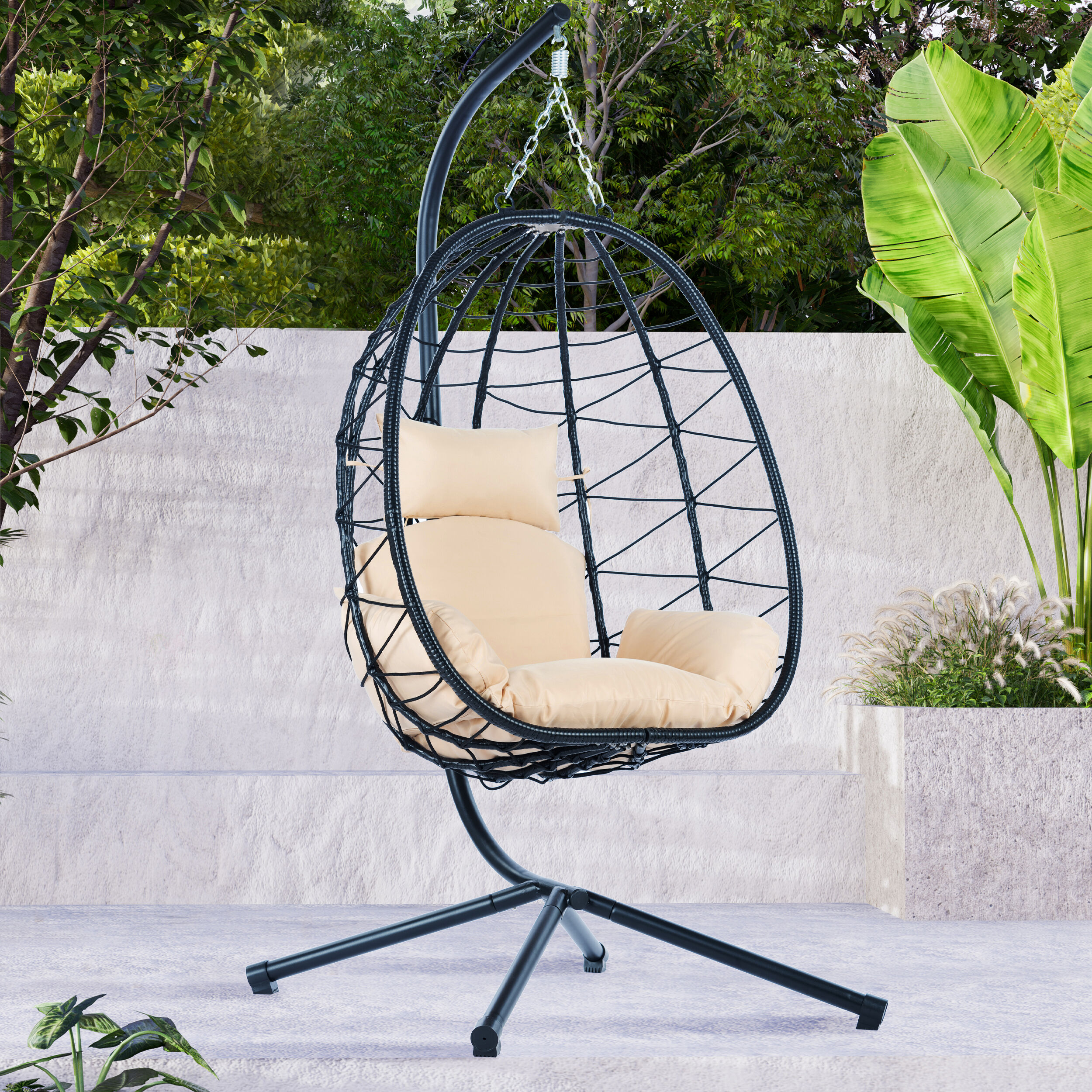 LOVMOR Egg Chair with Stand Indoor Outdoor Swing Chair Patio Wicker ...
