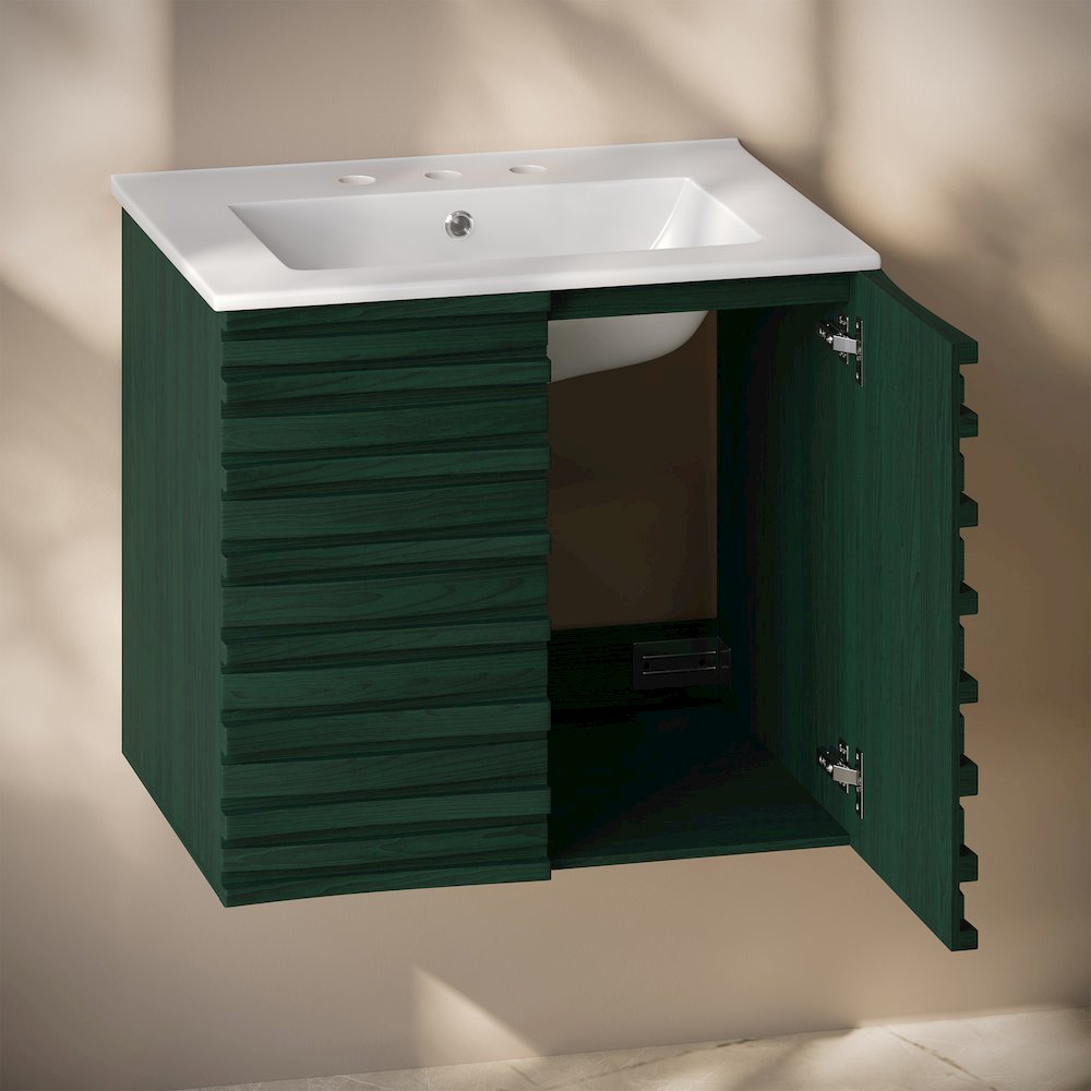 Swiss Madison 24 WallMounted Bathroom Vanity in Green Oak with 3Hole ...
