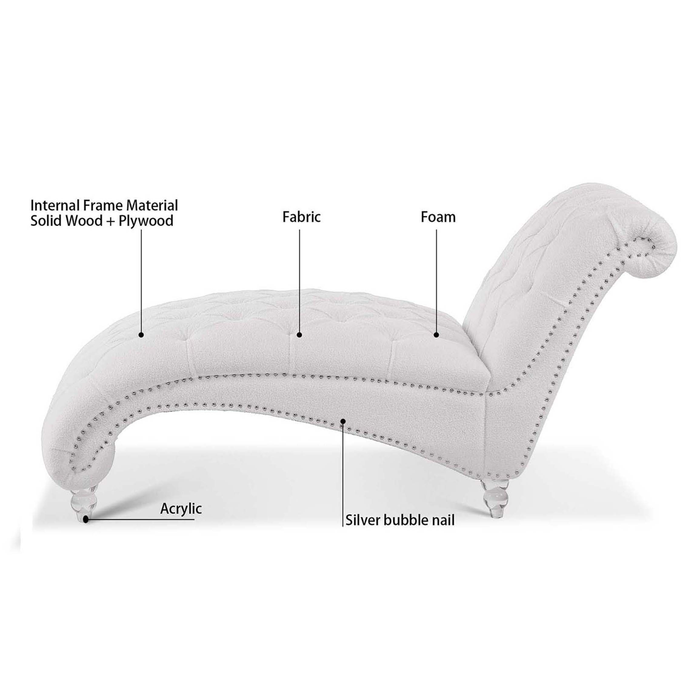 SINOFURN Contemporary White Chaise Lounge with Tufted Design and Sturdy ...