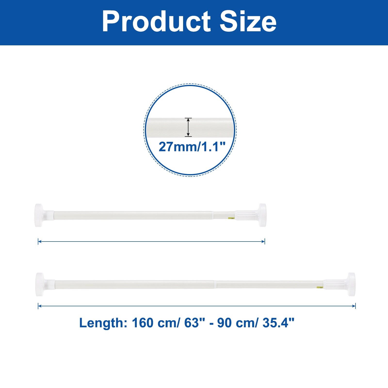 Unique Bargains Tension Curtain Rod 36 Inch to 63 Inch Adjustable ...