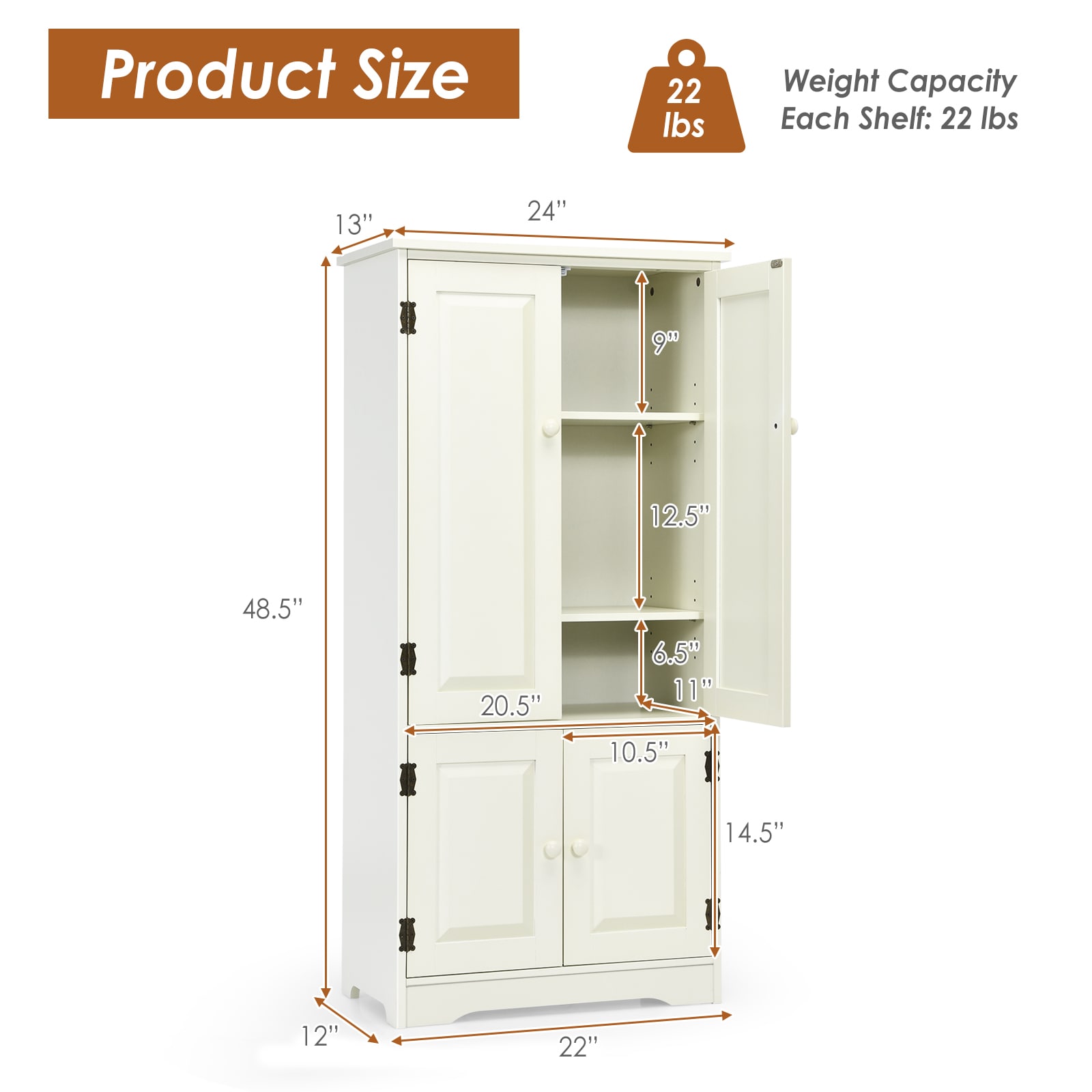 Volenca Antique Accent Storage Cabinet with 4 Doors and 5-Position ...
