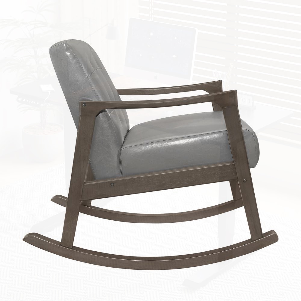 SunJet Gray Faux Leather Rocking Chair Mid Century Modern Button Tufted ...