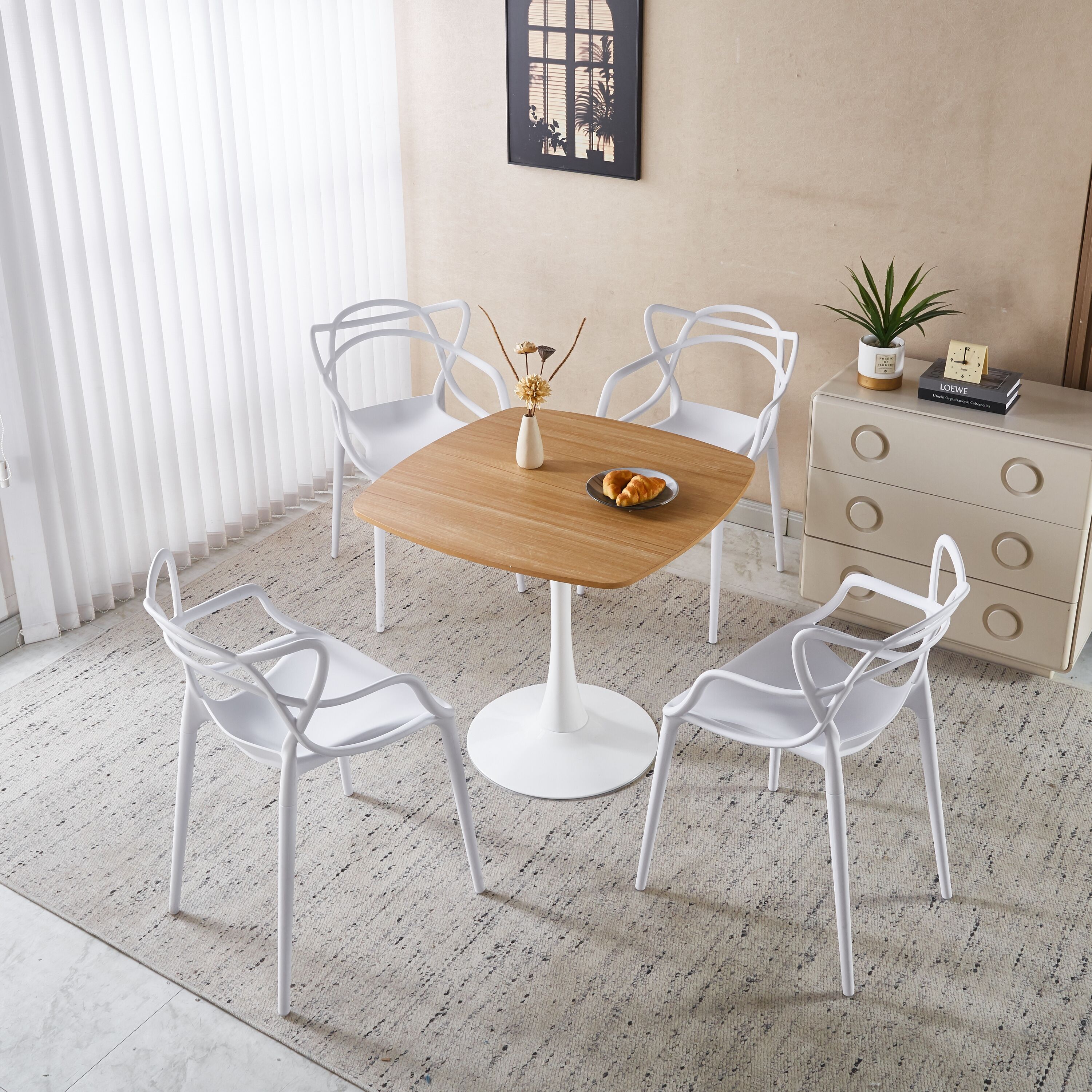 Huluwat 5 Pieces Dining Set Metal Leg Mid-century Dining Table for 4-6 ...