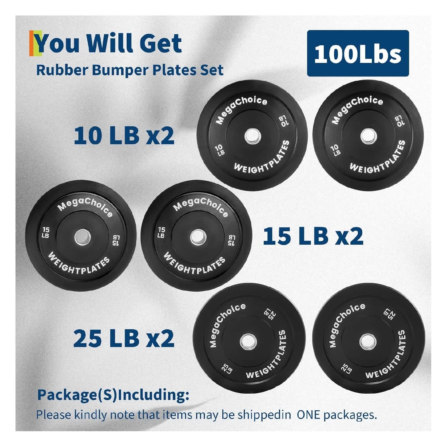 Qeetex Rubber Bumper Plates Set 100LB - 2 Inch Barbell Bumper Weight ...