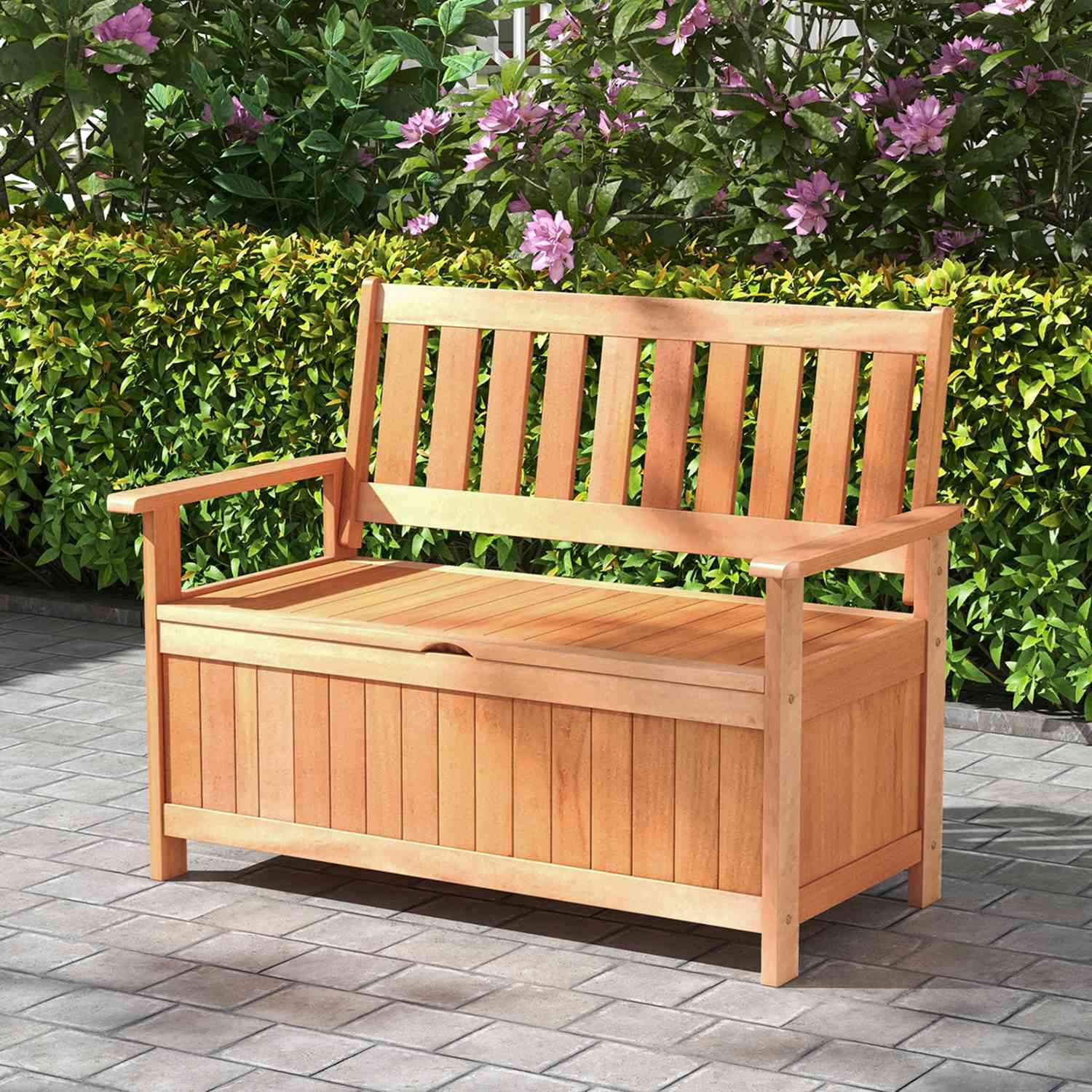Costway 48 Inch Patio Storage Bench Wood Loveseat with Slatted Backrest ...