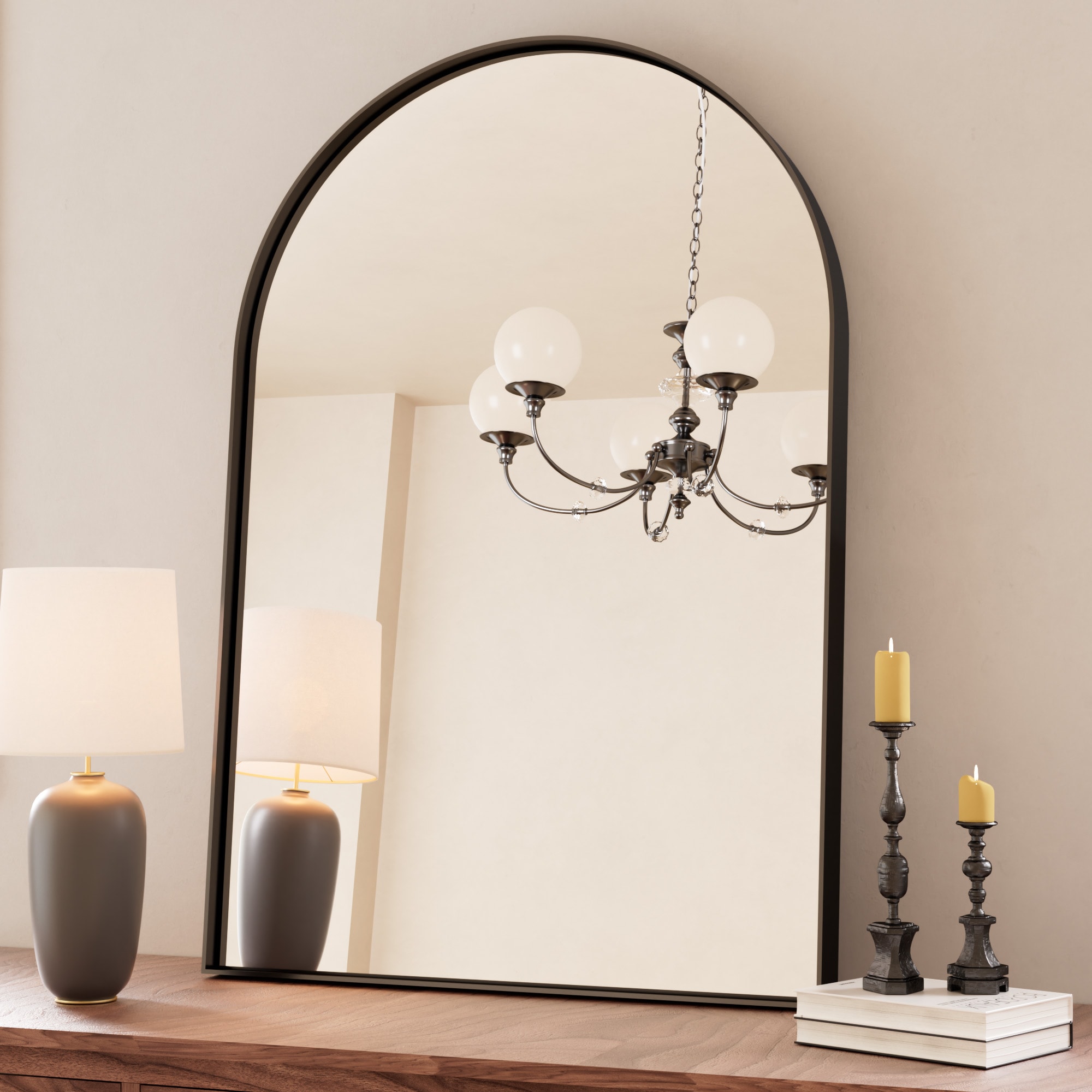 Keonjinn 24-in W x 36-in H Rectangle Brushed Black Framed Wall Mirror ...