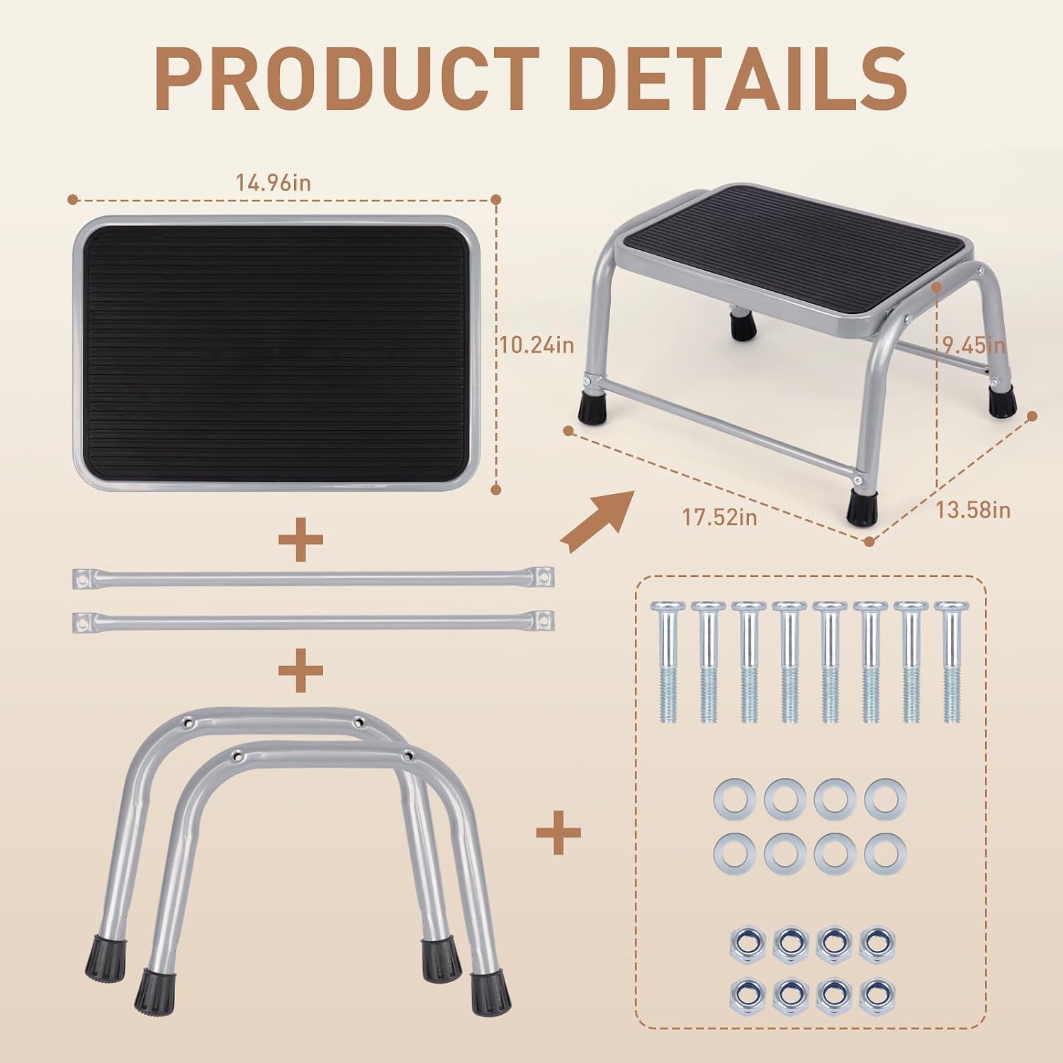 SPACELEAD Metal Step Stool with Non-Slip Rubber Feet 600 Lb Capacity ...