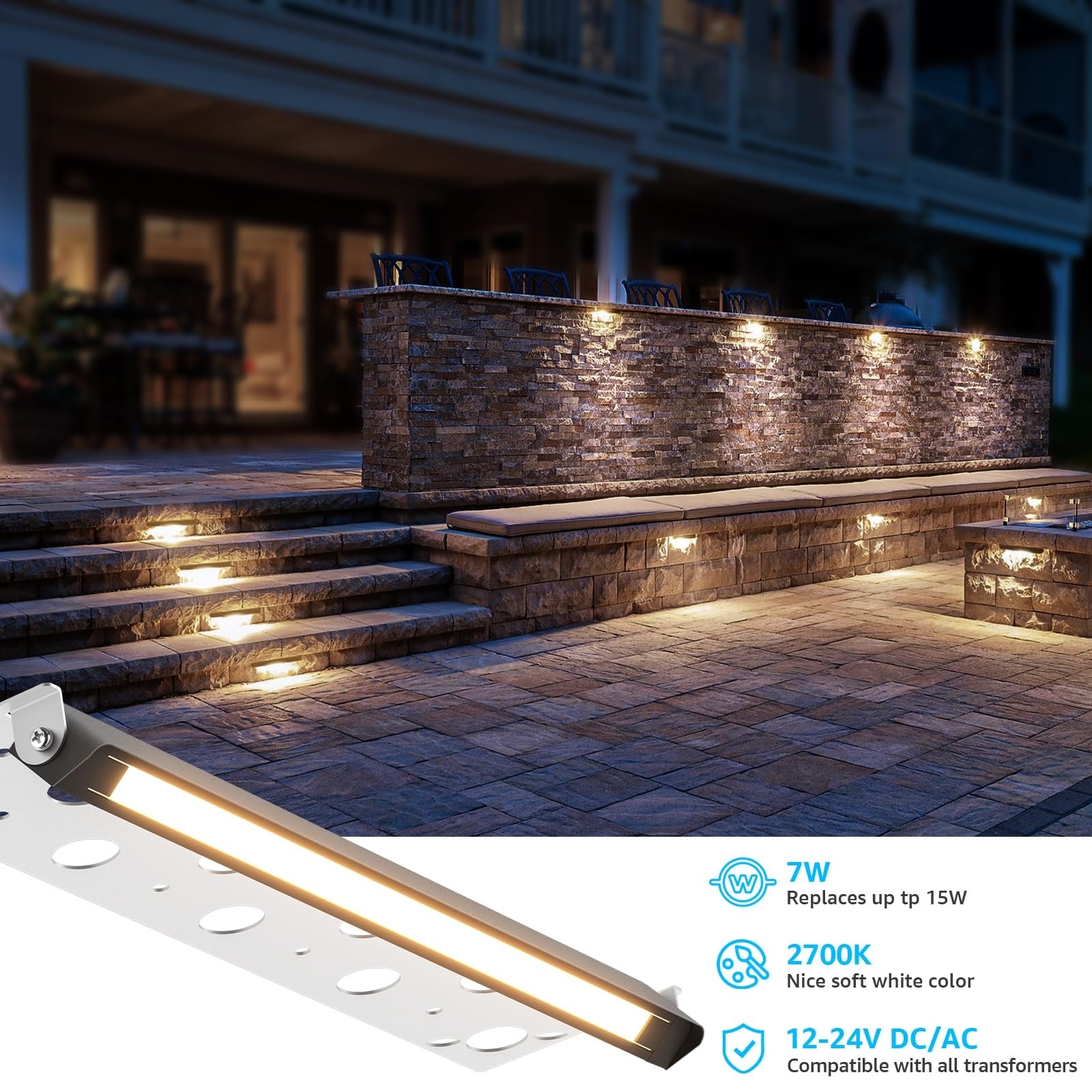 Vrbgify 12 Inch LED Hardscape Lighting 7W 2700K Soft White Low Voltage ...