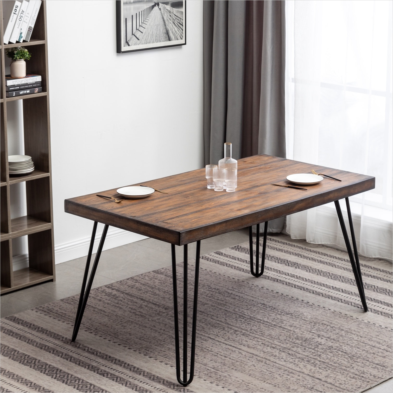 Naturefalls Round Engineered Wood 7-Piece Dining Set with Metal Hairpin ...