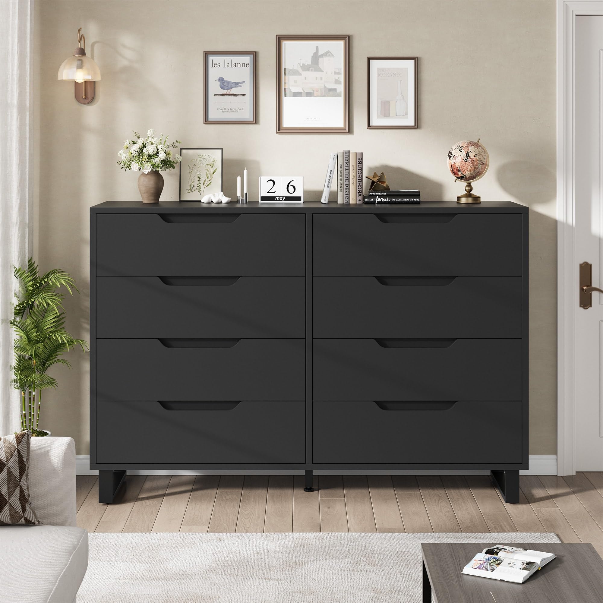 Garvee 55-in Wide 8 Drawer Dresser Freestanding Horizontal Wood Storage ...